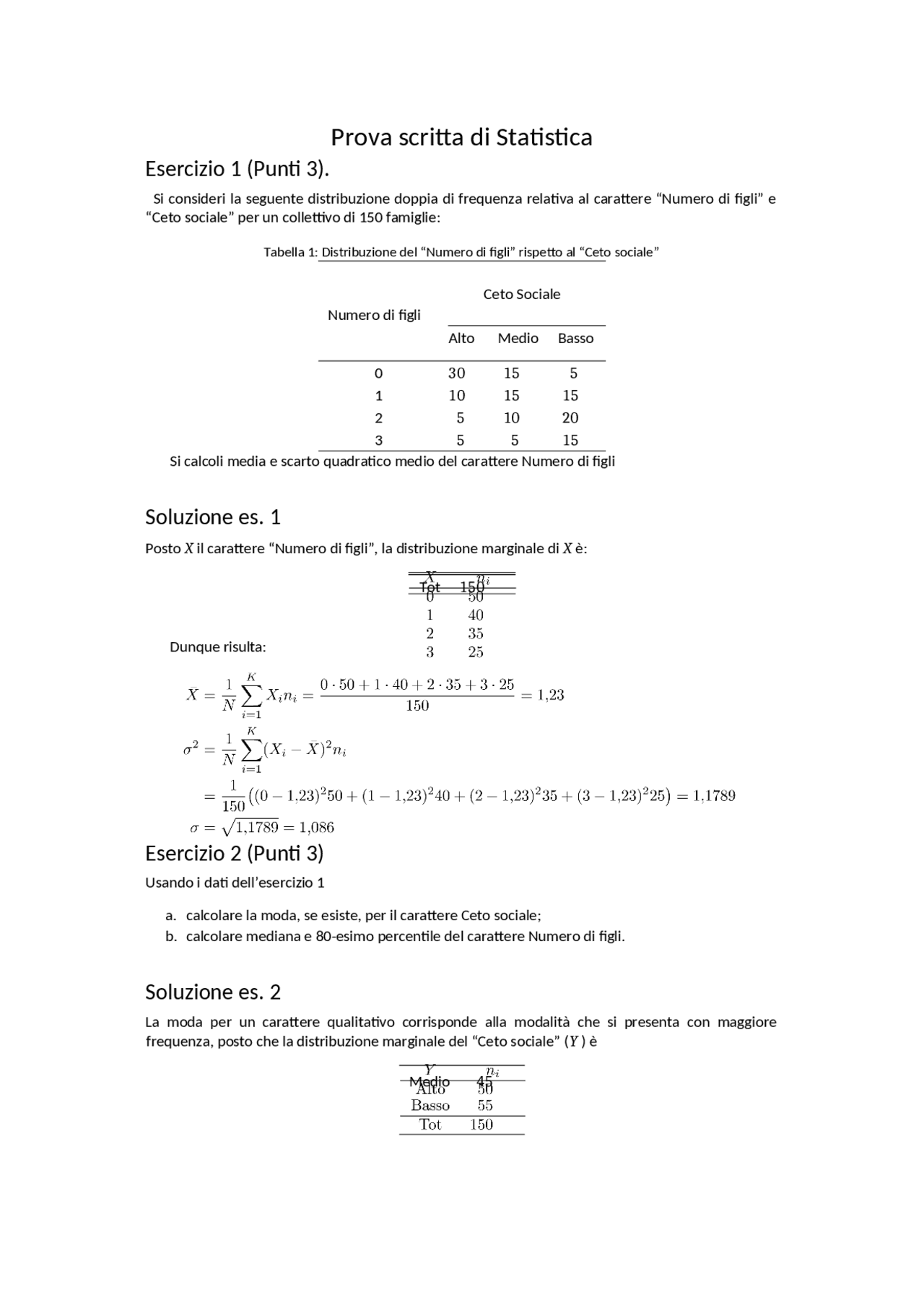 Statistica Compito Su Tutto Il Programma Con Soluzione Prove Desame