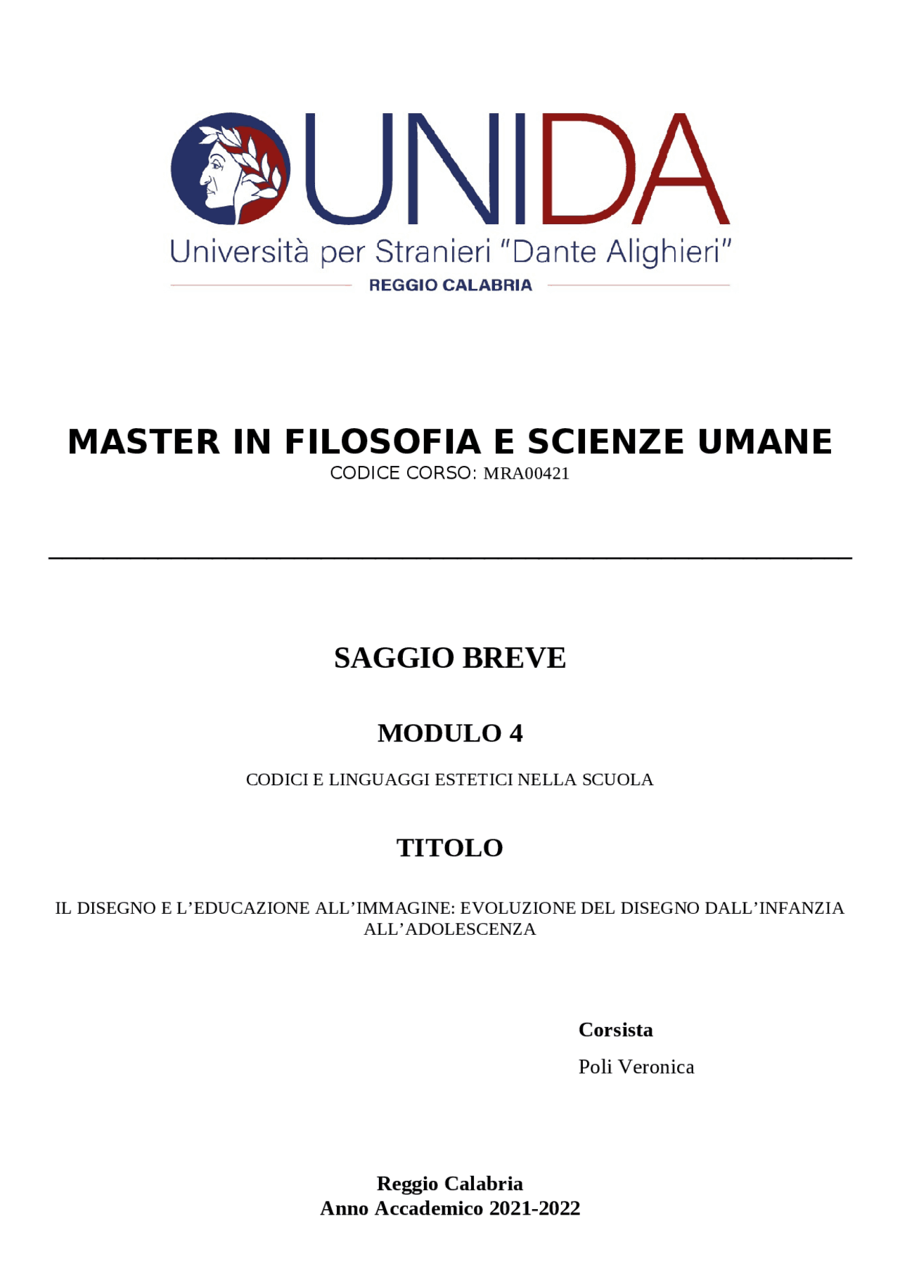 Tesina Del Corso Di Codici E Linguaggi Estetici Nella Scuola Dellass