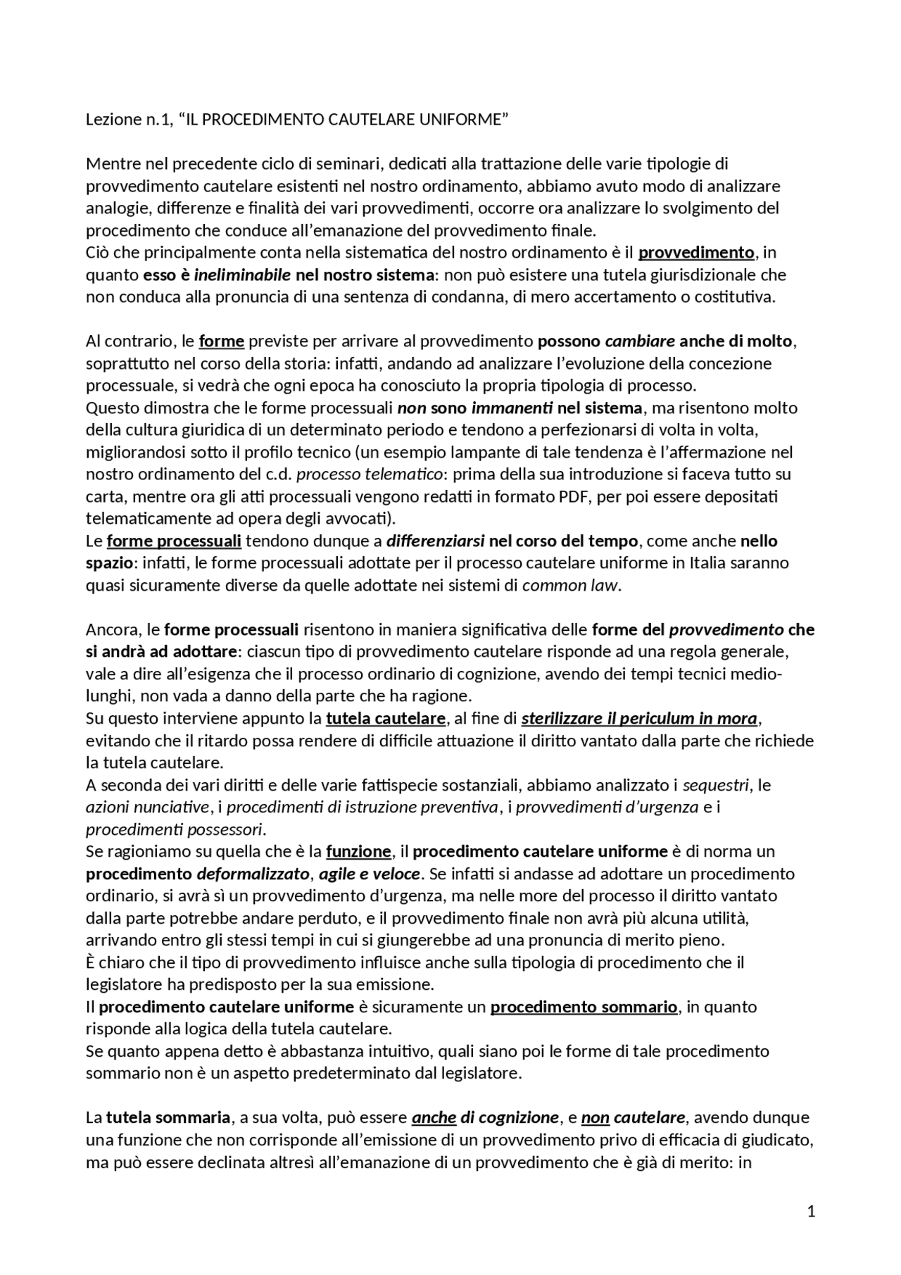 Procedimento Cautelare Uniforme Appunti Di Diritto Processuale Civile