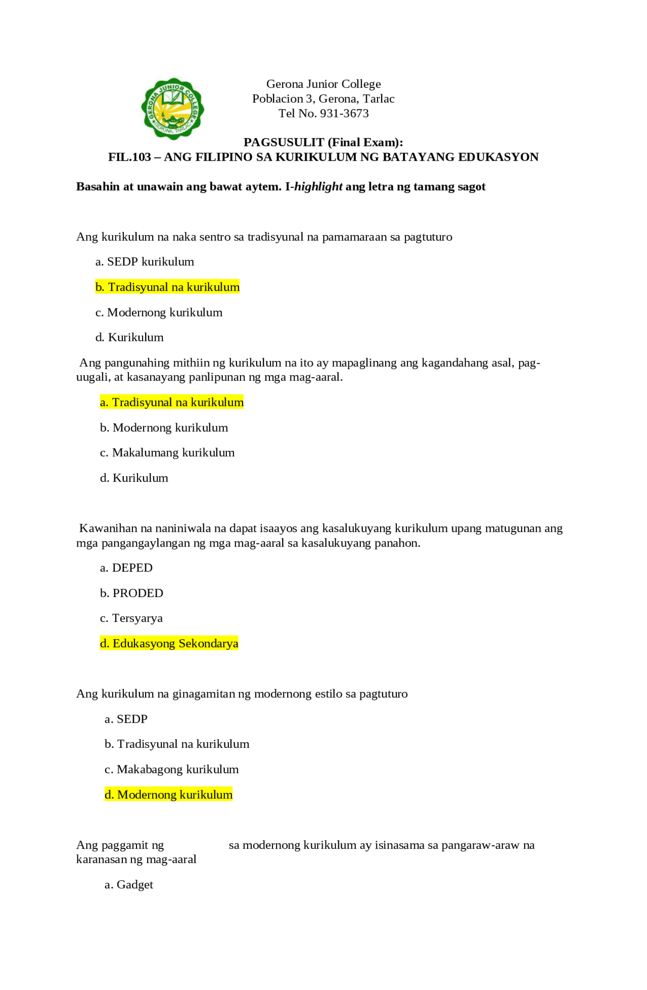 Filipino Grade 9 Scripts | Essays (high school) English | Docsity