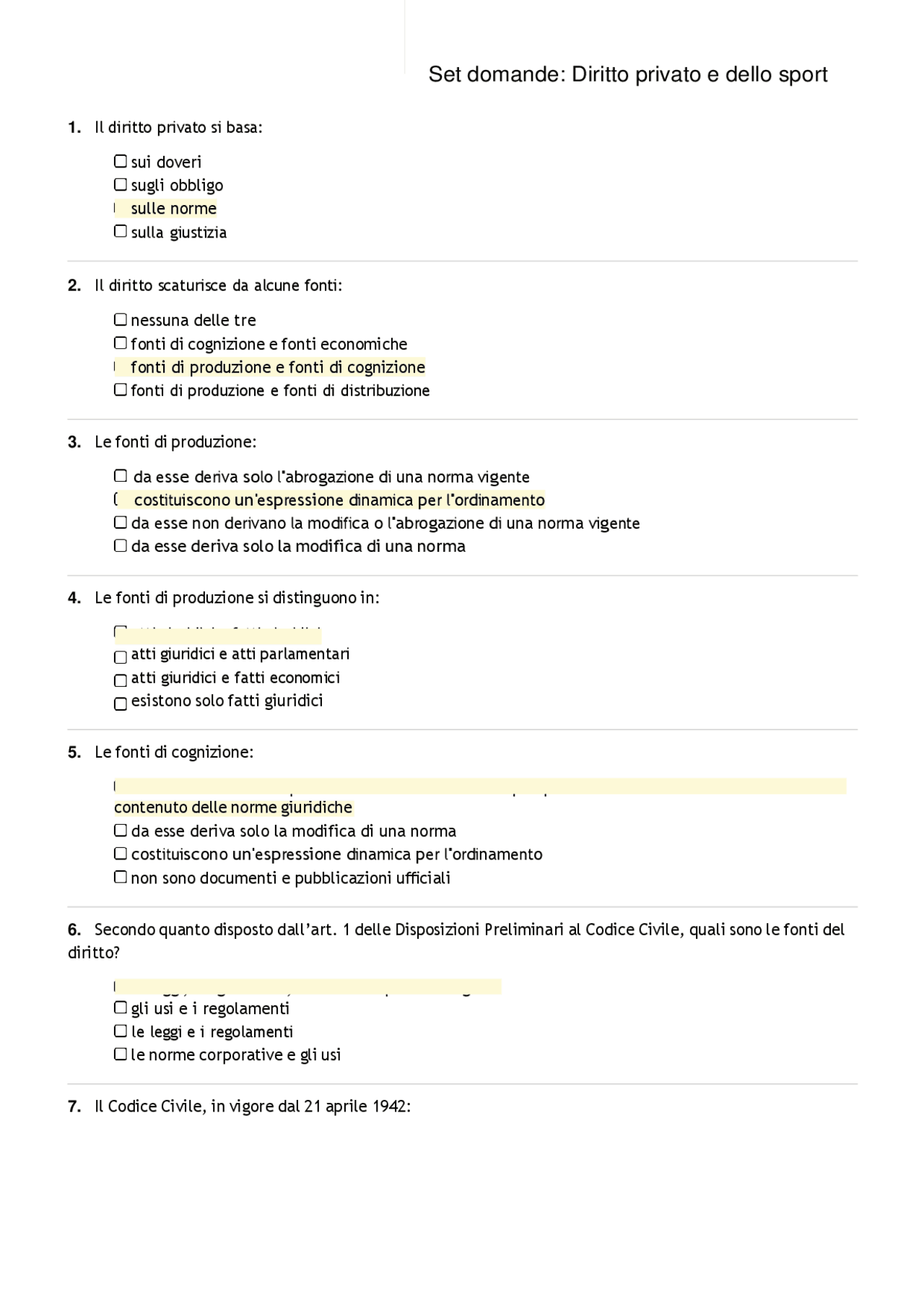 Set Di Domande Desame Diritto Privato E Dello Sport Columbus Academy