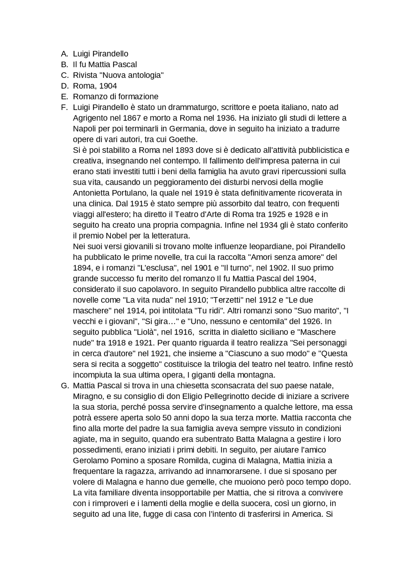Italiano Il Fu Mattia Pascal Appunti Di Italiano Docsity