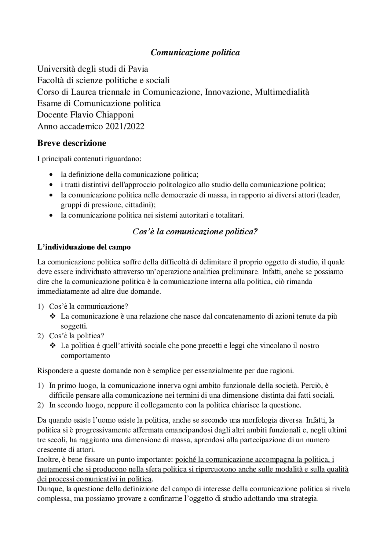 Appunti Completi Comunicazione Politica Appunti Di Comunicazione
