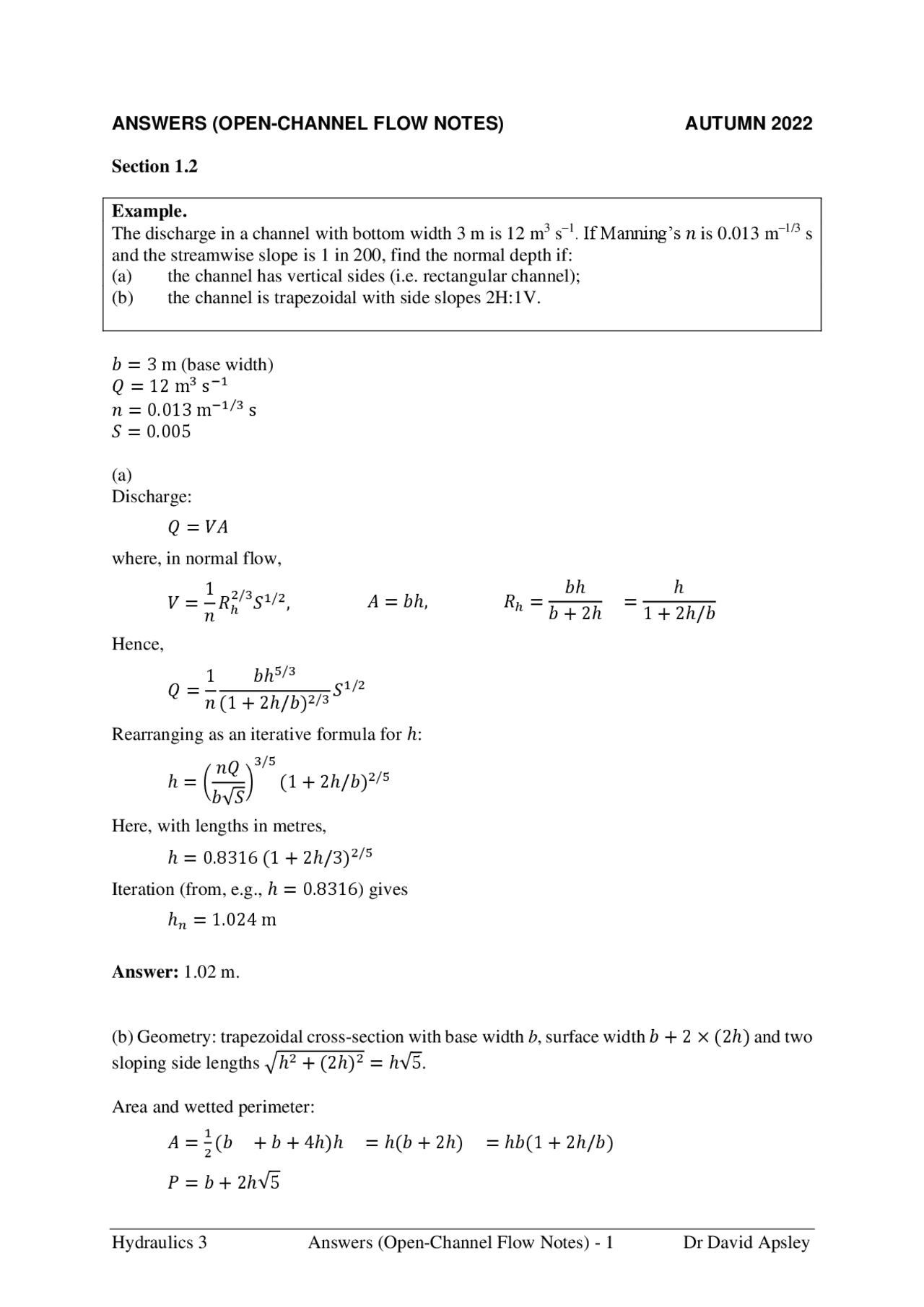 Open Channel Flow solved examples | Exercises Water and Wastewater ...