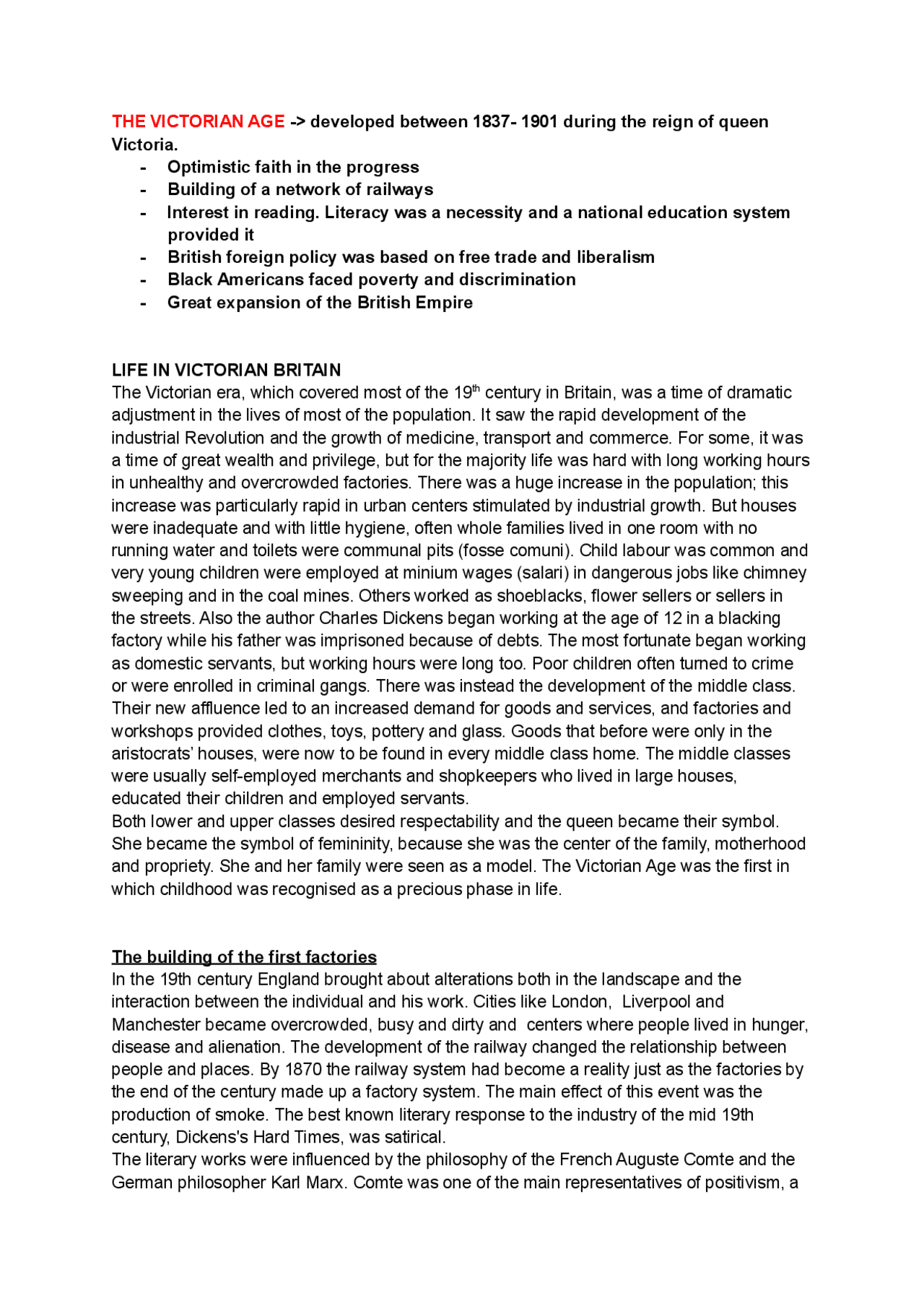 Life In Victorian Britain Sintesi Del Corso Di Inglese Docsity