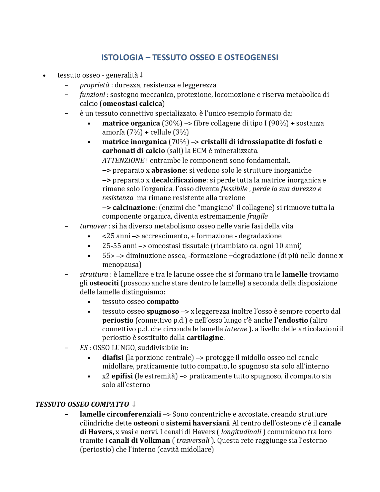 Istologia Tessuto Osseo E Ossificazione Appunti Di Istologia Docsity