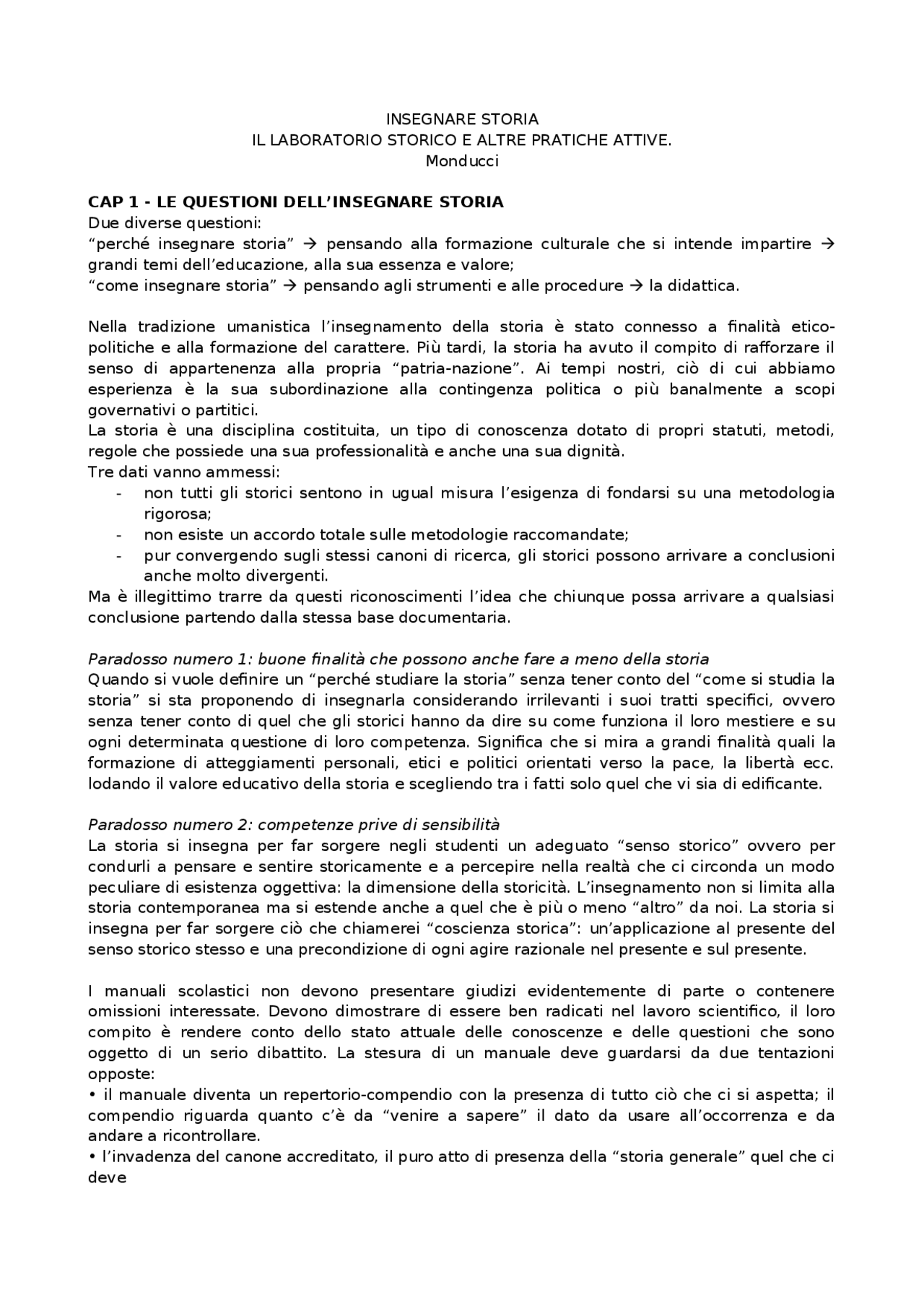Insegnare Storia Monducci Appunti Di Storia Docsity