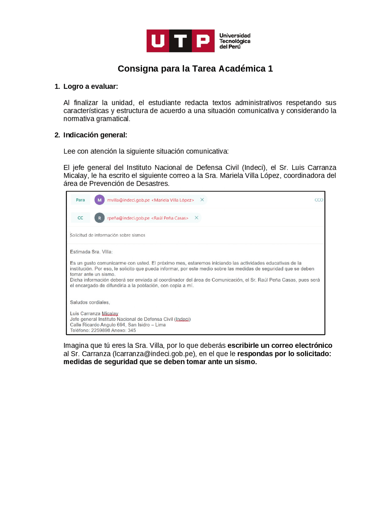 Tarea Calificada 1 RedacciÓn De Textos Exámenes De Redacción De