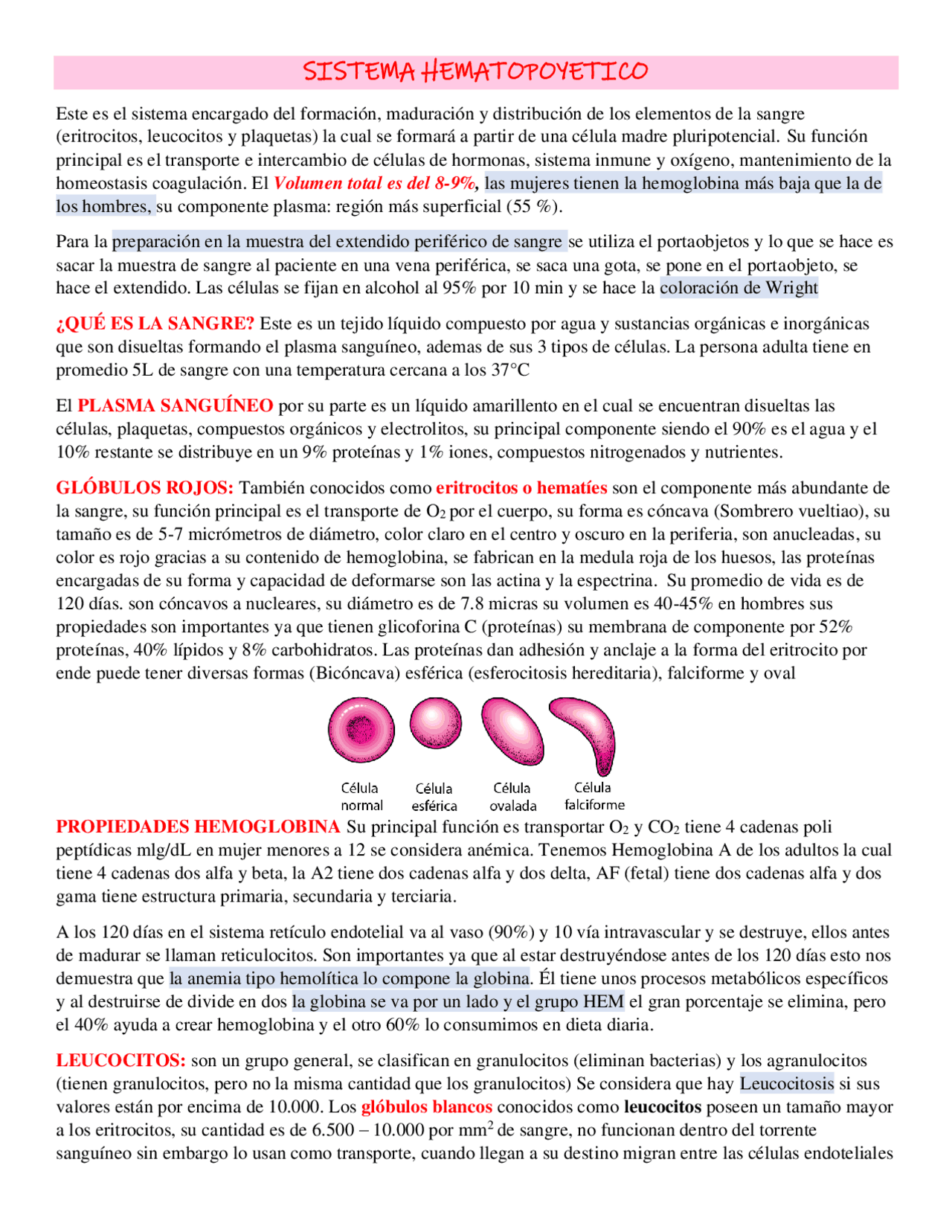 Sistema Hematopoyetico Apuntes De Patología Docsity