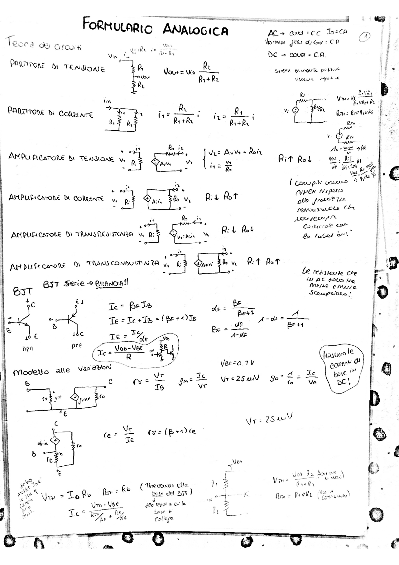 Formulario Elettronica Analogica Formulari Di Elettronica Analogica