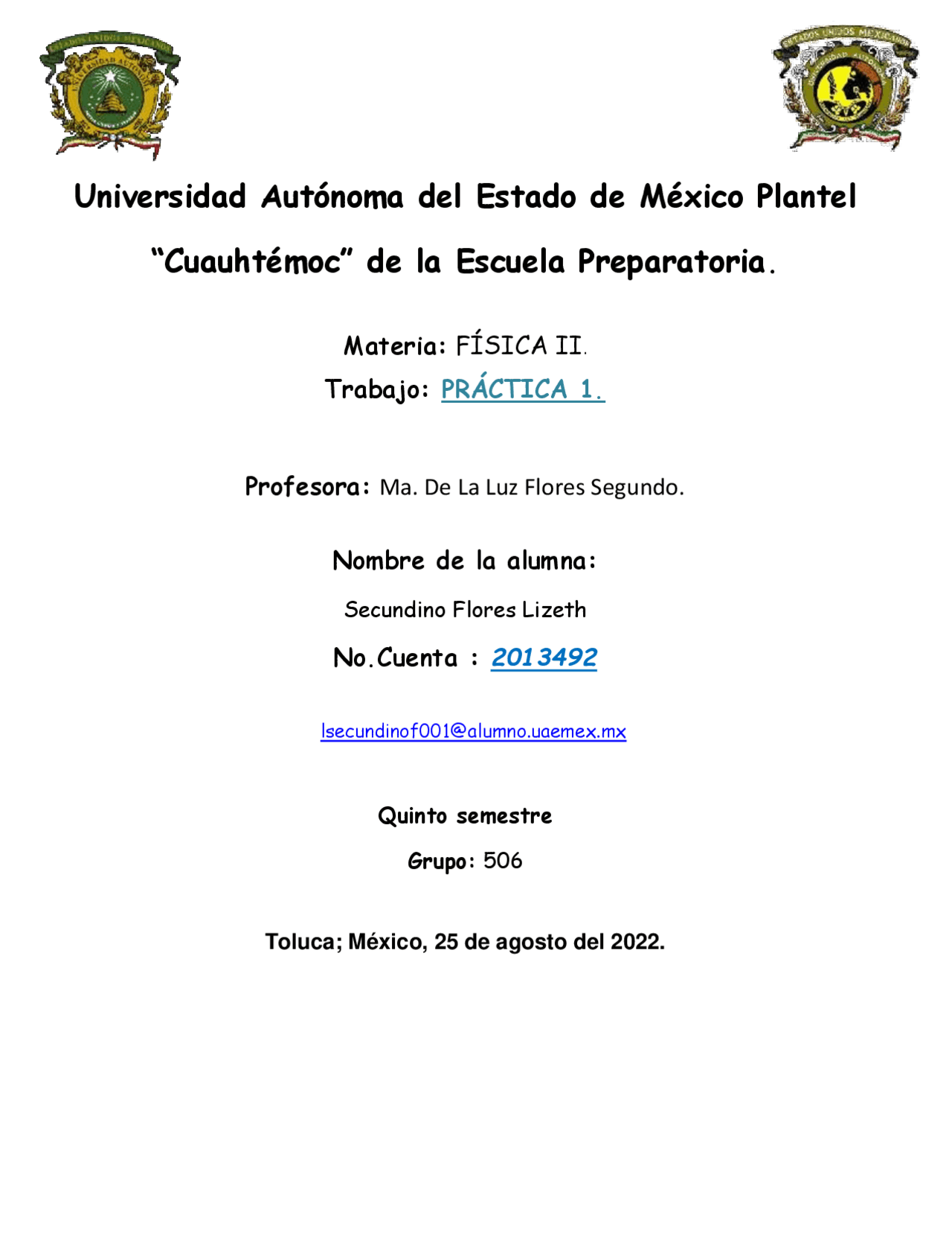 Practica 1, de fisica 2022 | Ejercicios de Física | Docsity