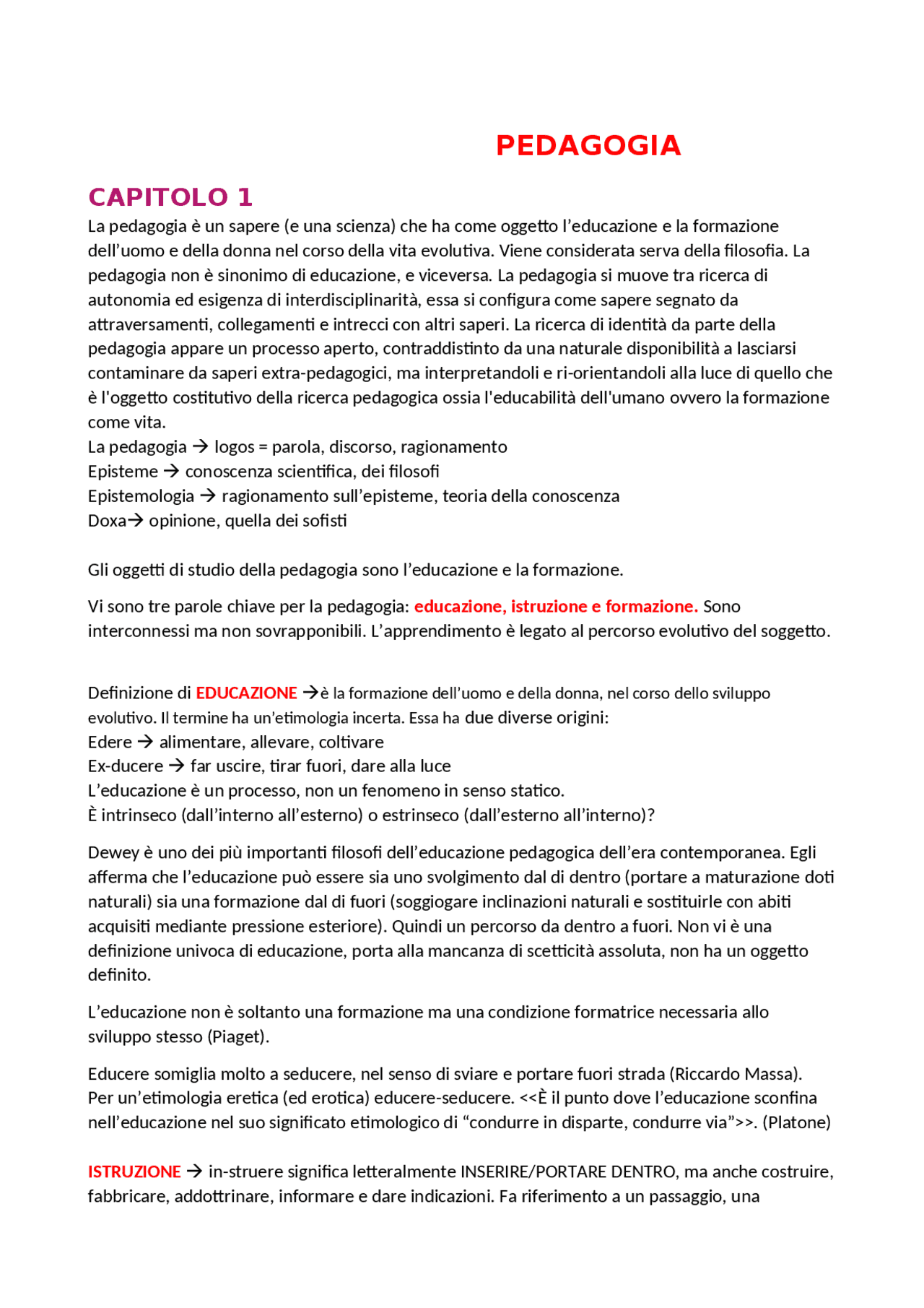 manuale di pedagogia | Appunti di Pedagogia | Docsity