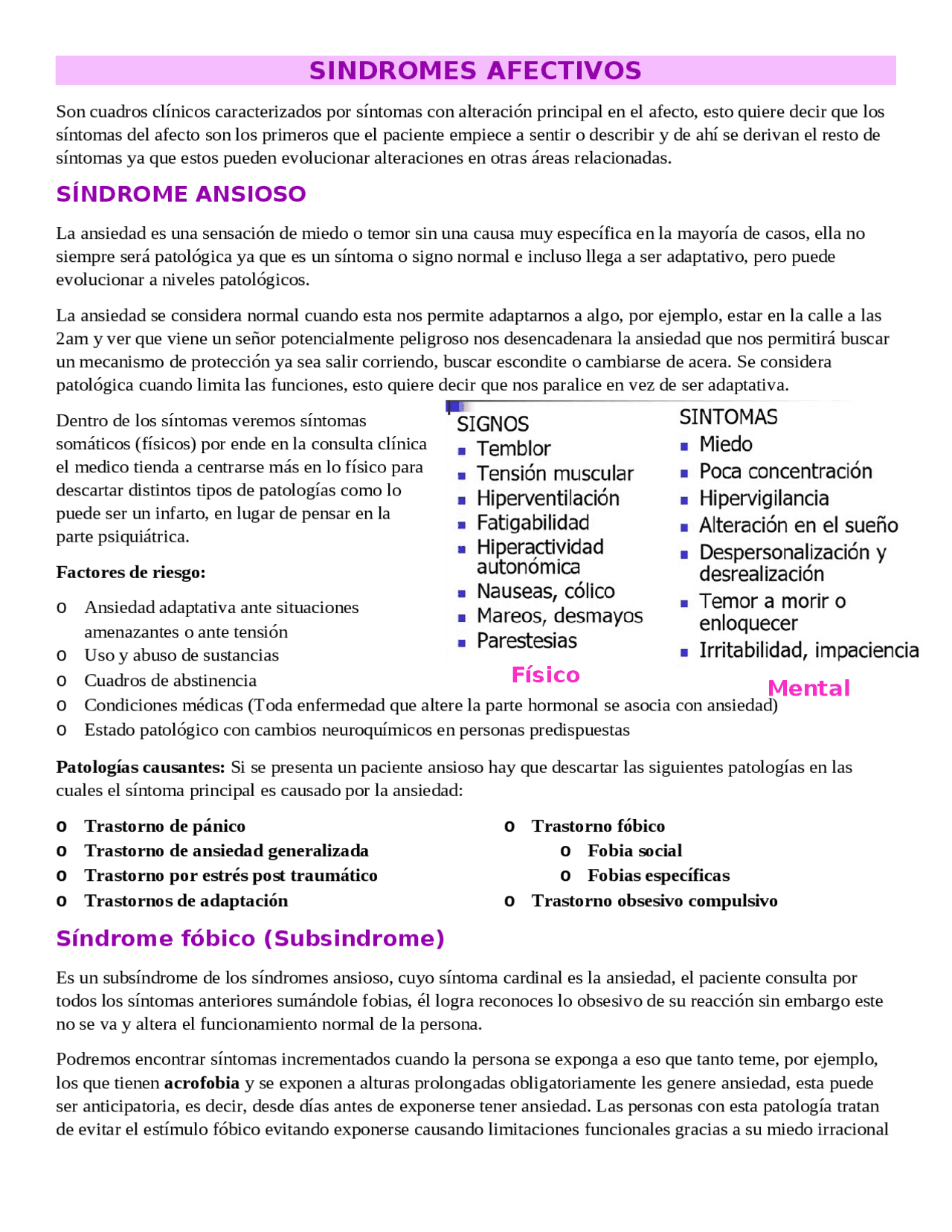 Resumen De Sindromes Afectivos Notes De Psicopatologia Docsity