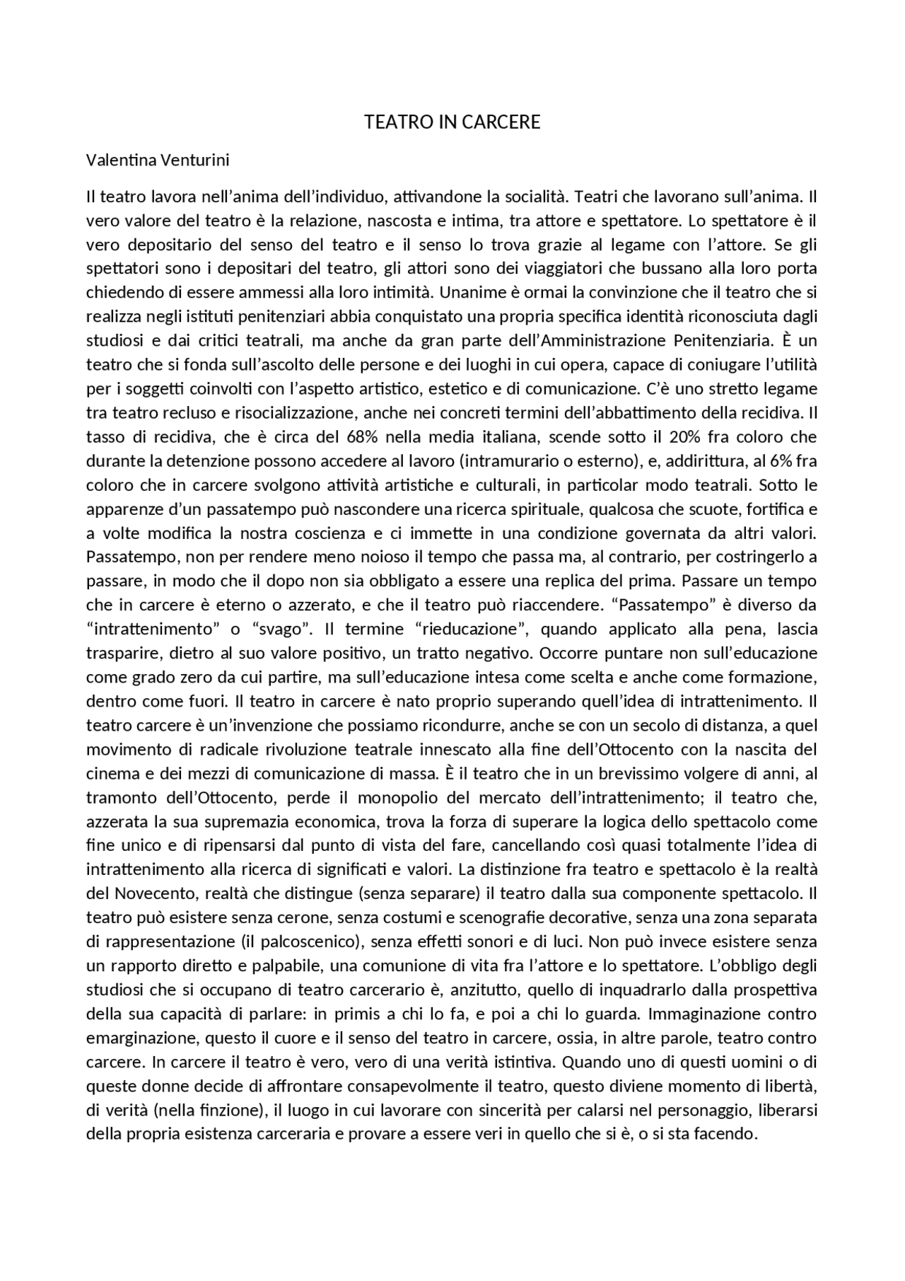 Teatro In Carcere Riassunto Dispense Professoressa Venturini Schemi