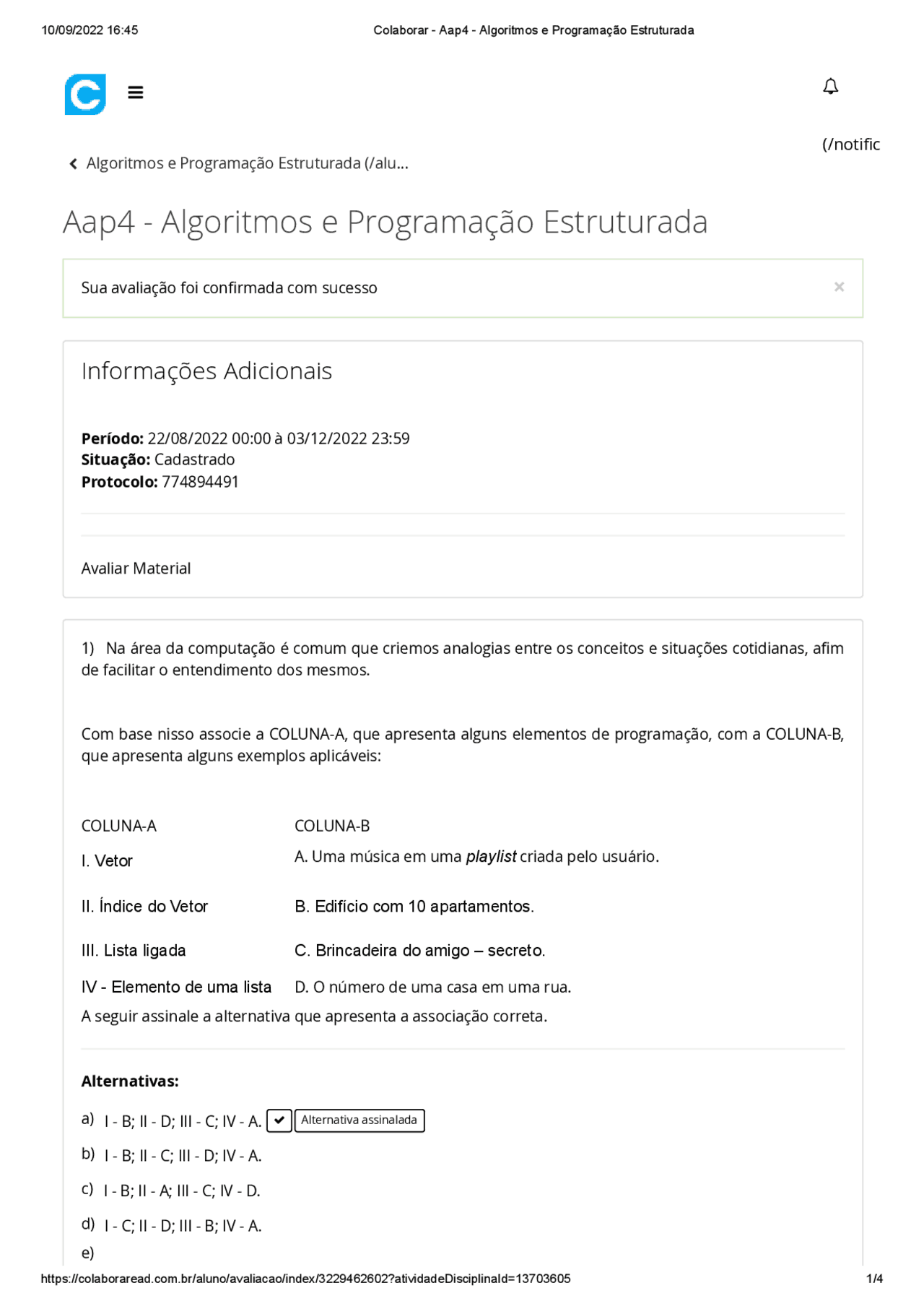 Aap4 Algoritmos E Programação Estruturada Provas Algoritmos E