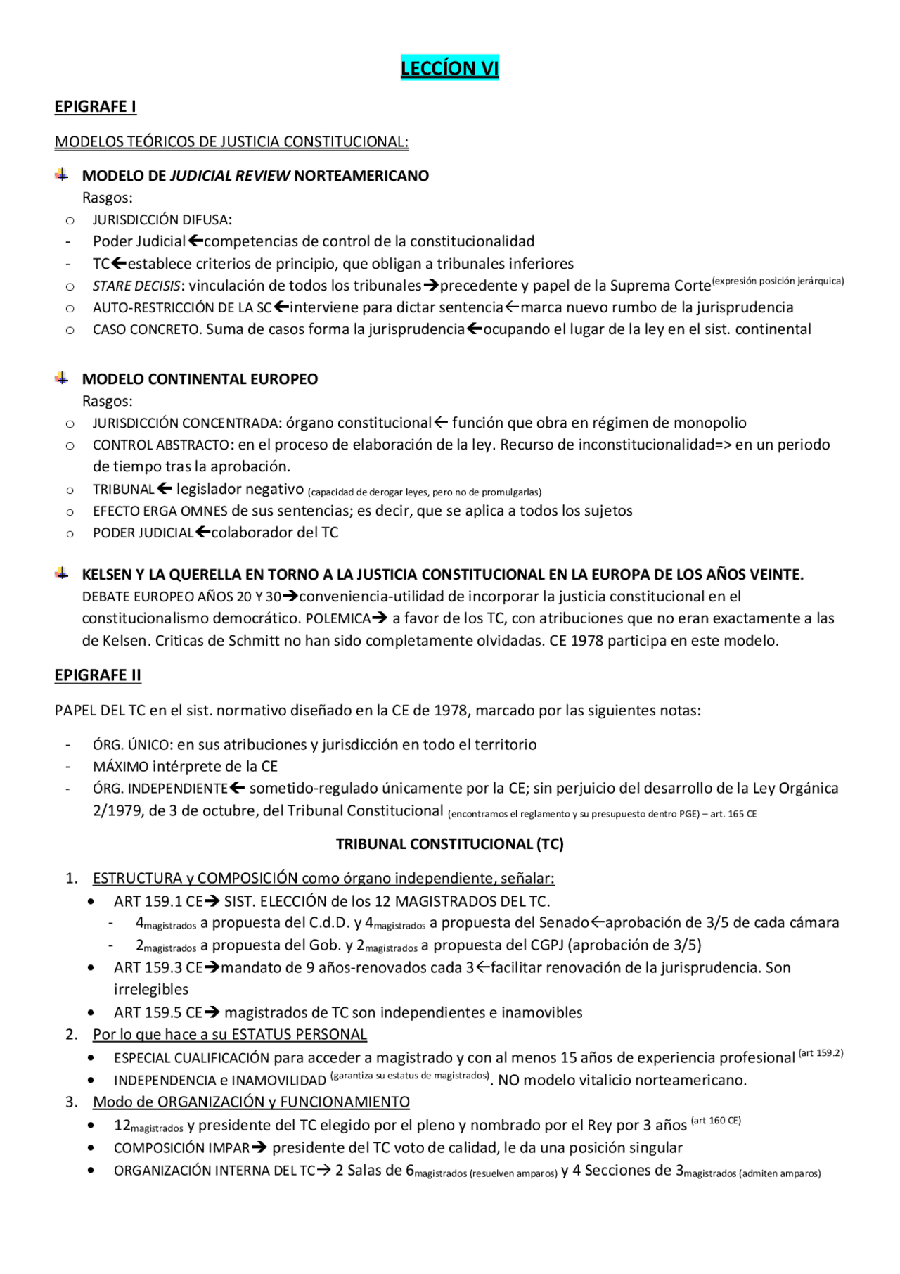 LECCIÓN 6 - RESUMEN | Resúmenes de Derecho Constitucional | Docsity