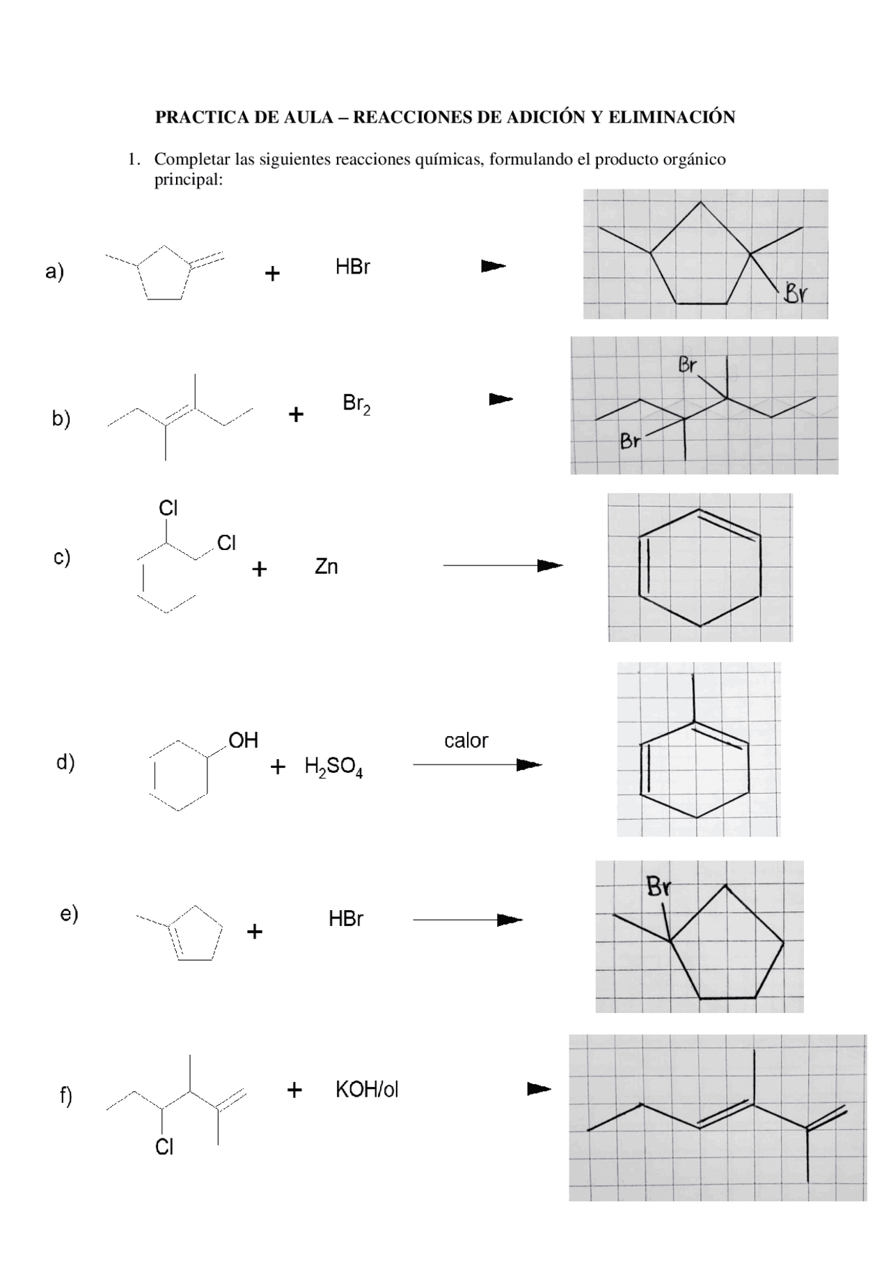 Práctica De Aula Reacciones Orgánicas 1 Ejercicios De Química