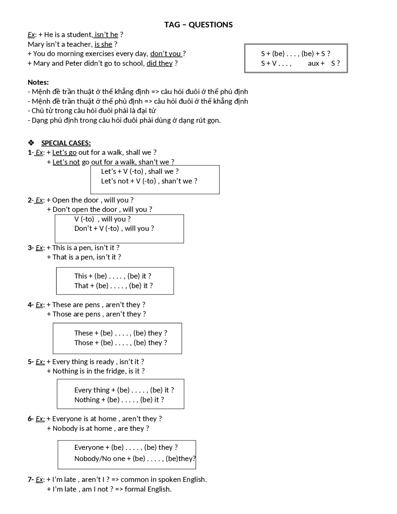 Tag Questions in English Grammar | Exercises English | Docsity