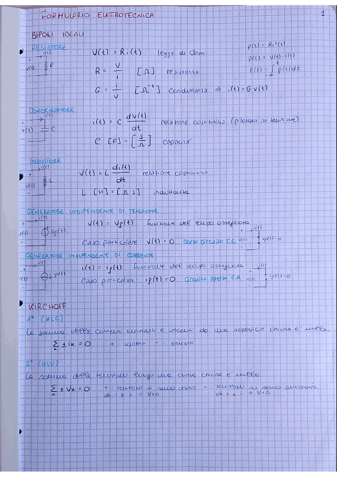 Formulario Di Elettrotecnica Formulari Di Elettrotecnica Docsity