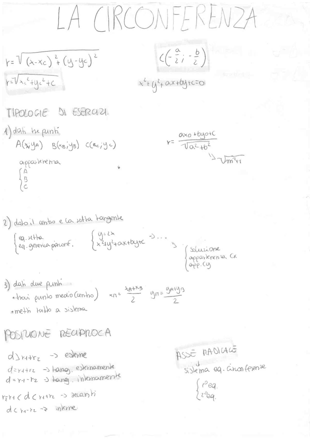 Geometria La Circonferenza Formulari Di Matematica Docsity