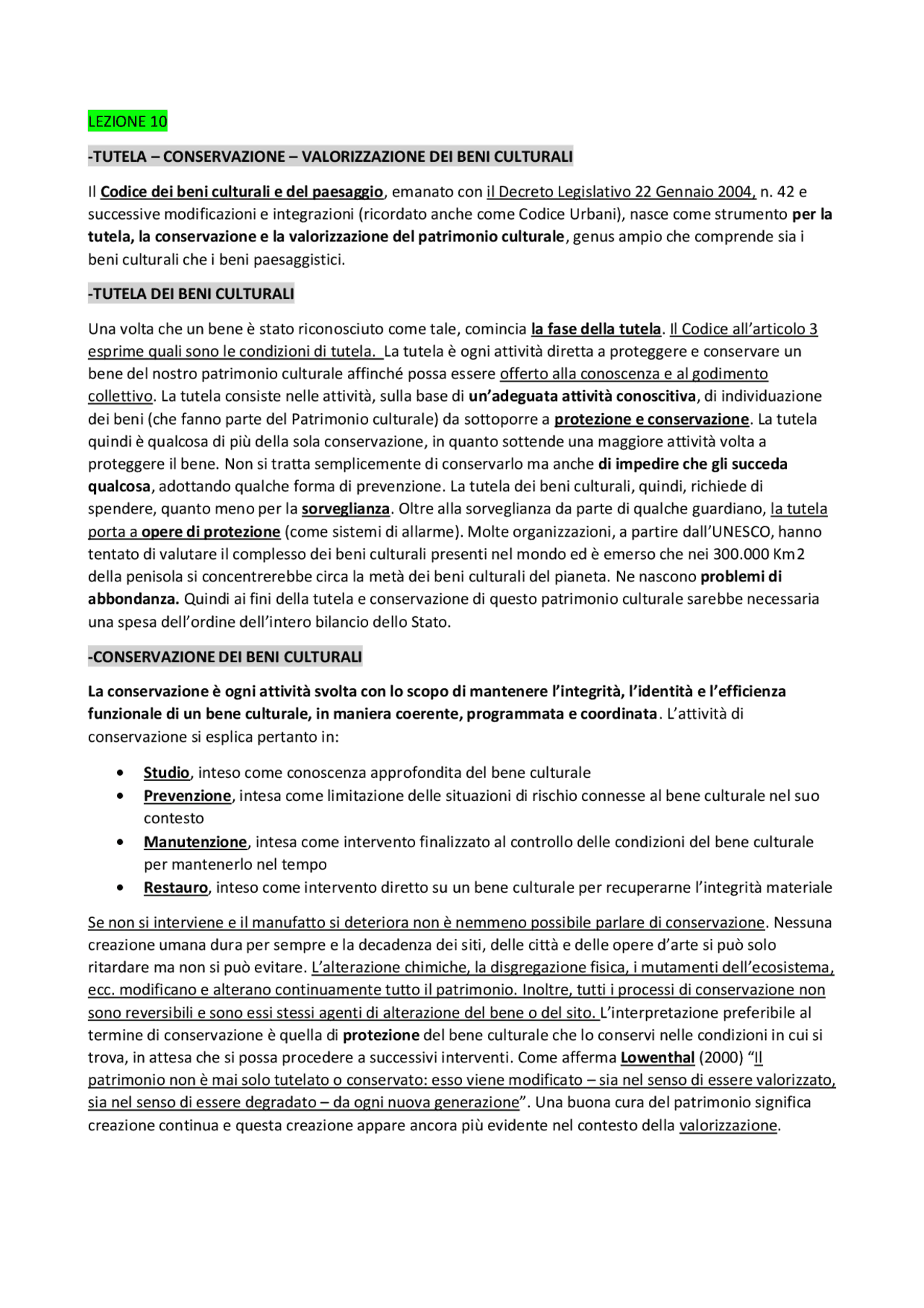 Lezione Geografia - TUTELA, CONSERVAZIONE E VALORIZZAZIONE DEI BENI ...