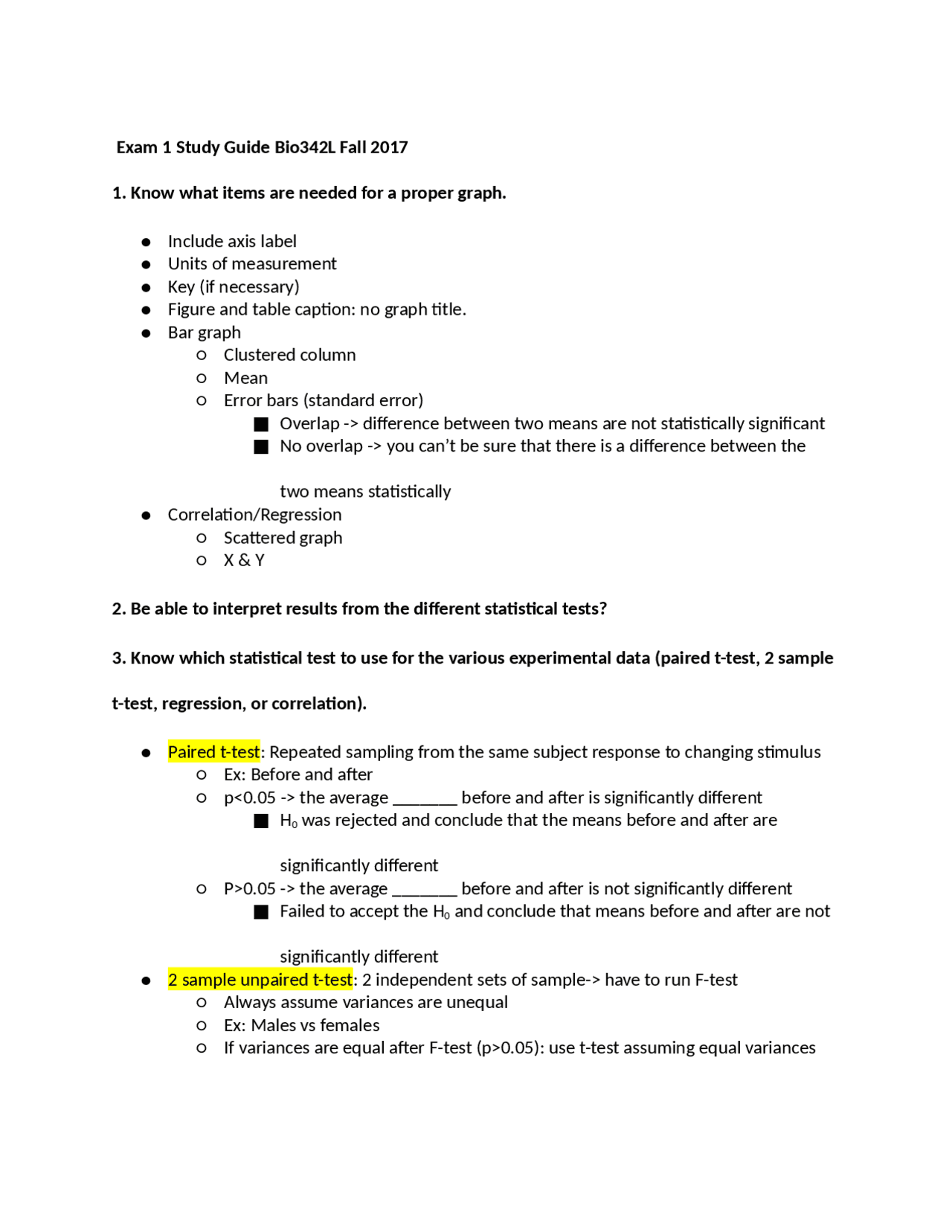 Biol342L-Midterm-Study-Guide-1. | Exams Health sciences | Docsity