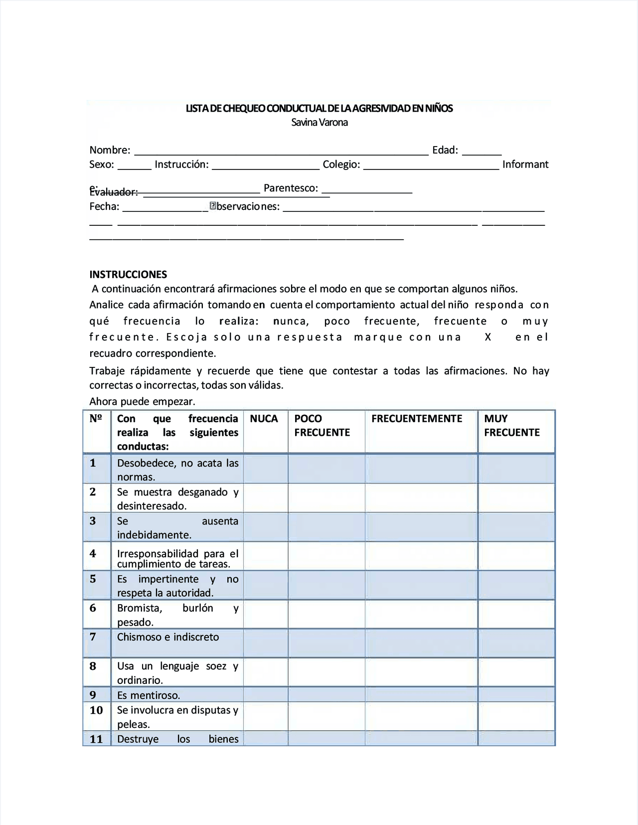Lista De Síntomas De Chequeo Conductual En Niños Apuntes De