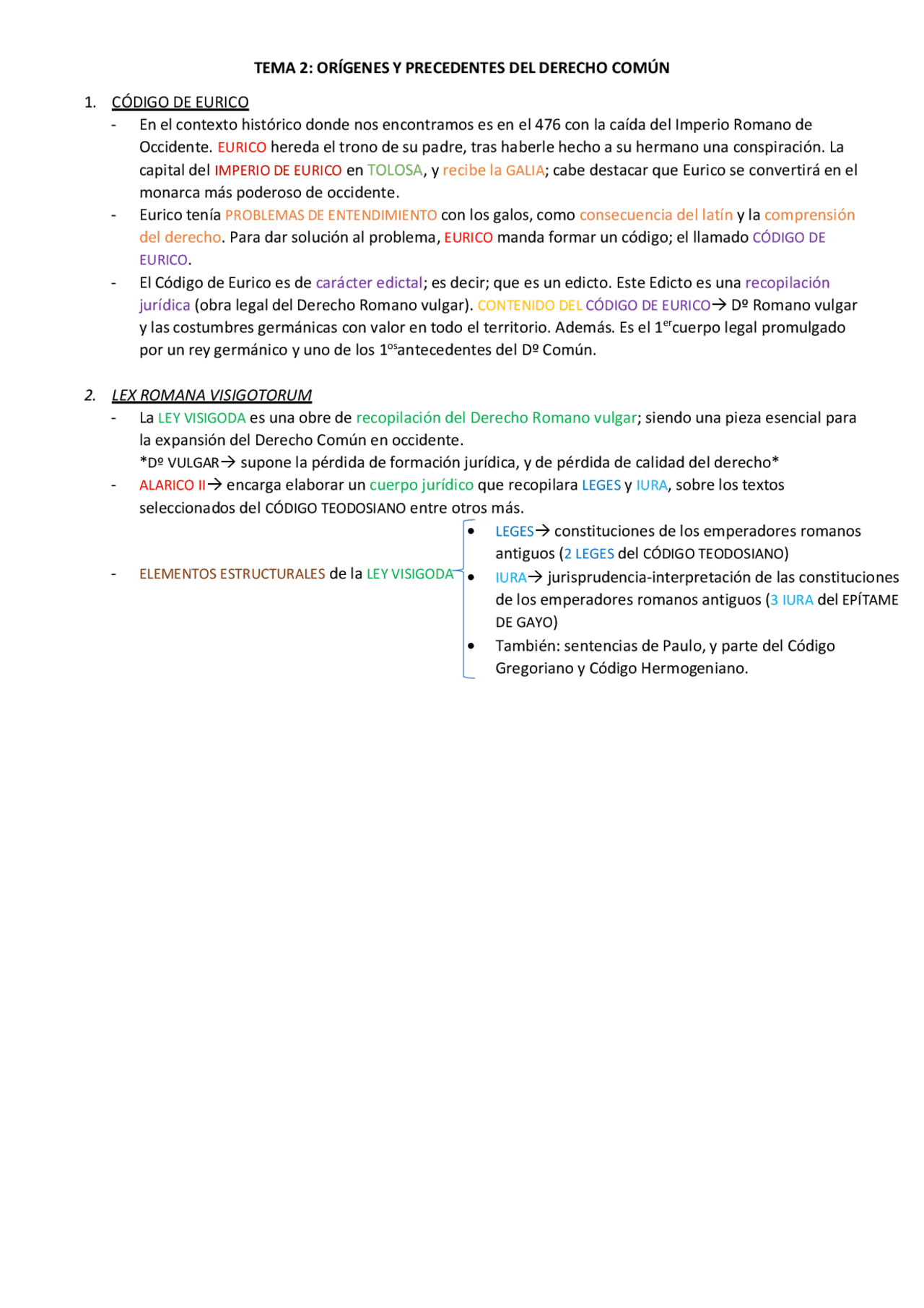 Orígenes y precedentes del Derecho Común: Código de Eurico y Ley ...