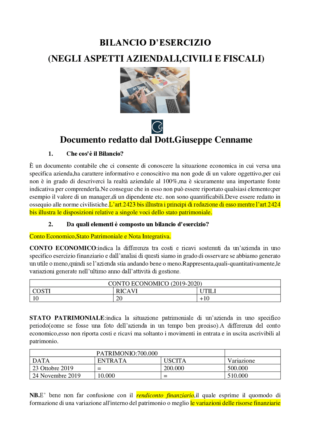 Bilancio Desercizio Appunti Di Analisi Di Bilancio E Principi