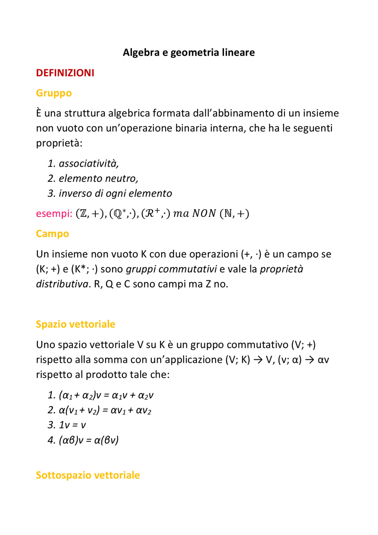 Algebra e Geometria lineare prof. Luca Moci | Appunti di Algebra ...