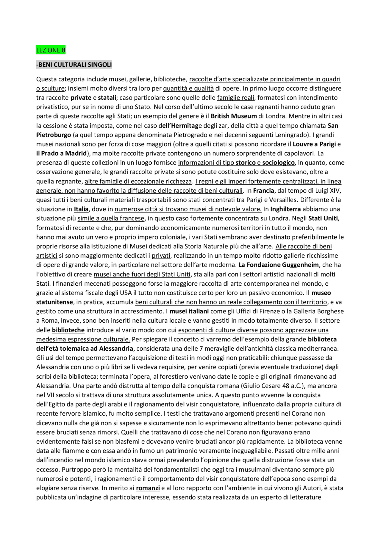 Lezione Geografia - BENI CULTURALI SINGOLI | Appunti di Geografia - Docsity