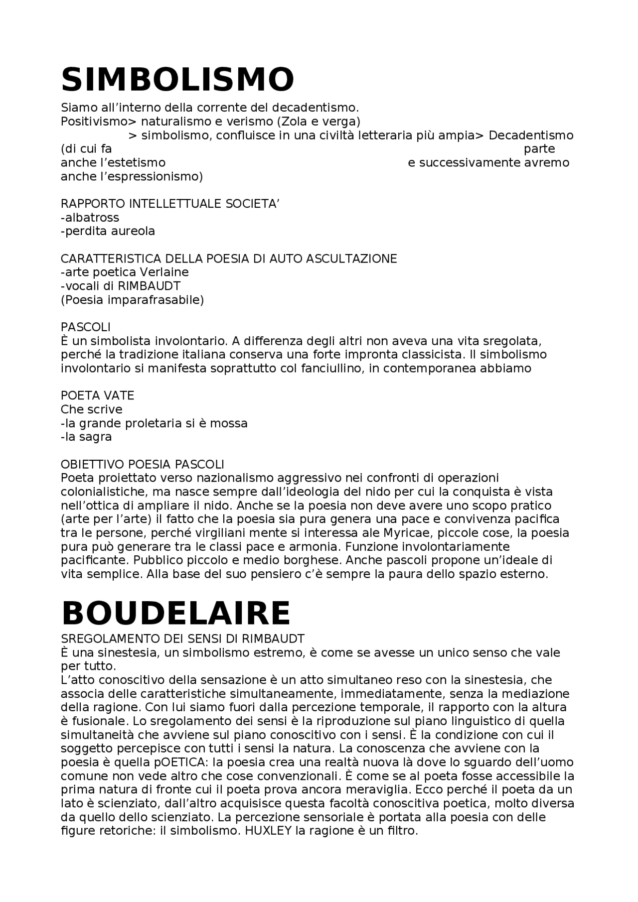 Il Simbolismo Baudelaire E Pascoli Appunti Di Italiano Docsity