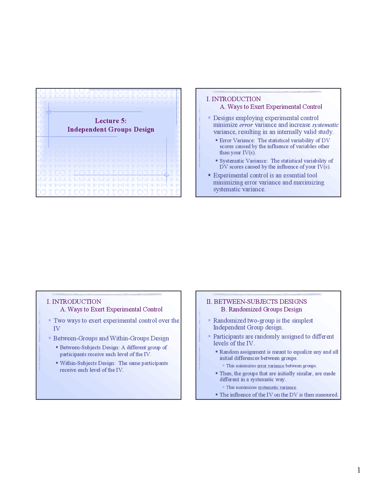 Lecture 5 Independent Groups Design Slides Design Docsity
