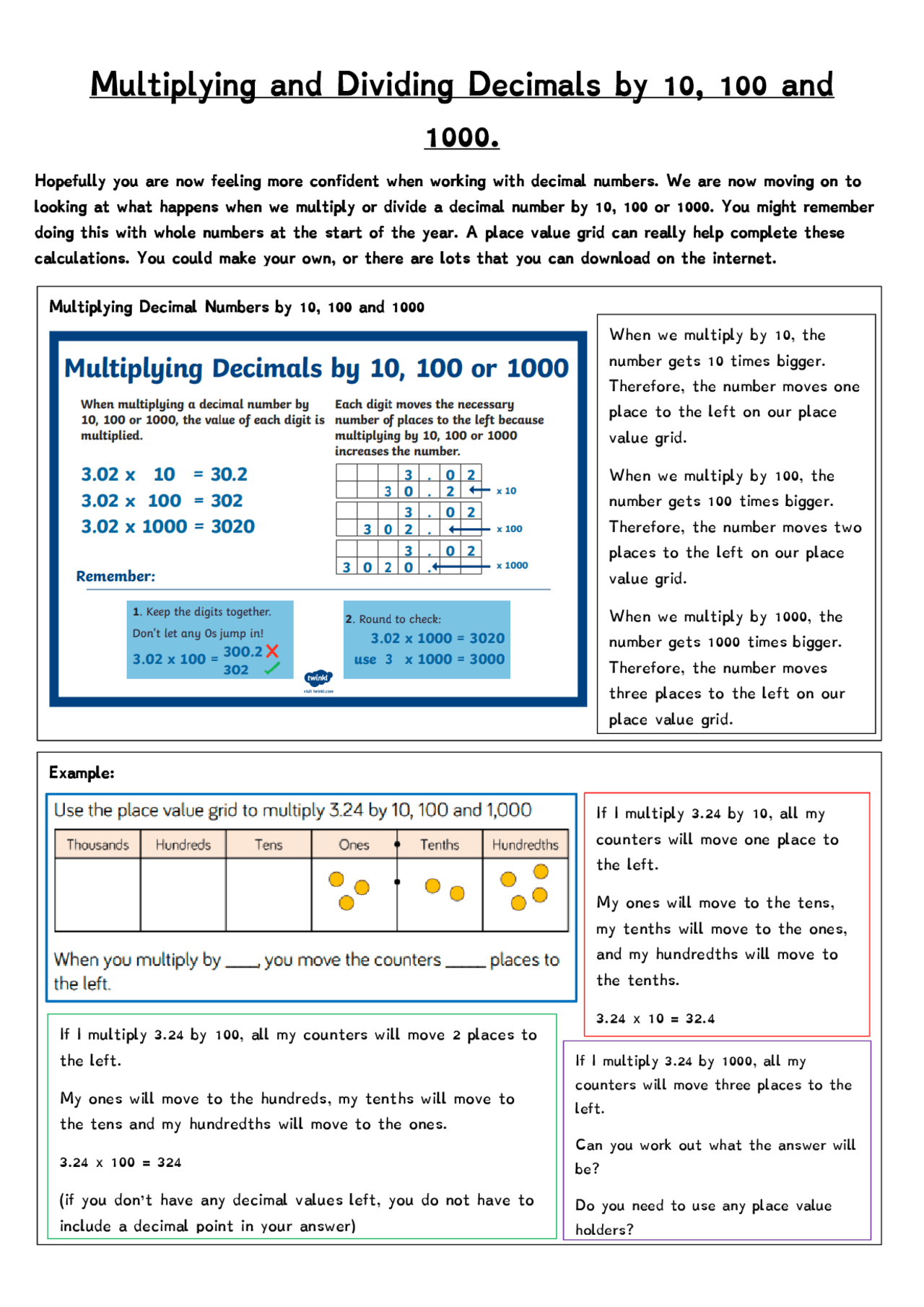 Multiplying and Dividing Decimals by 10, 100 and 1000. | Exams ...