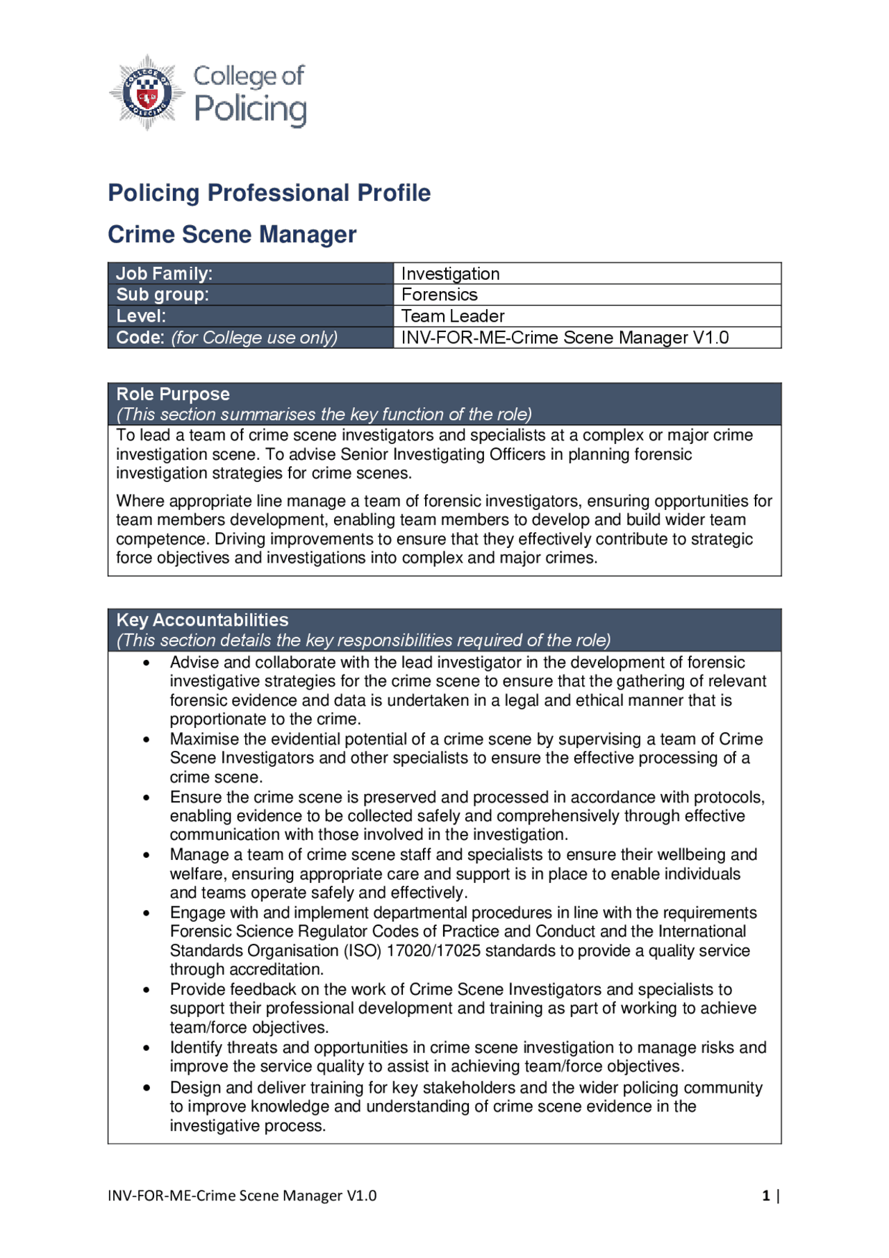 Policing Professional Profile Crime Scene Manager | Exams Forensics ...