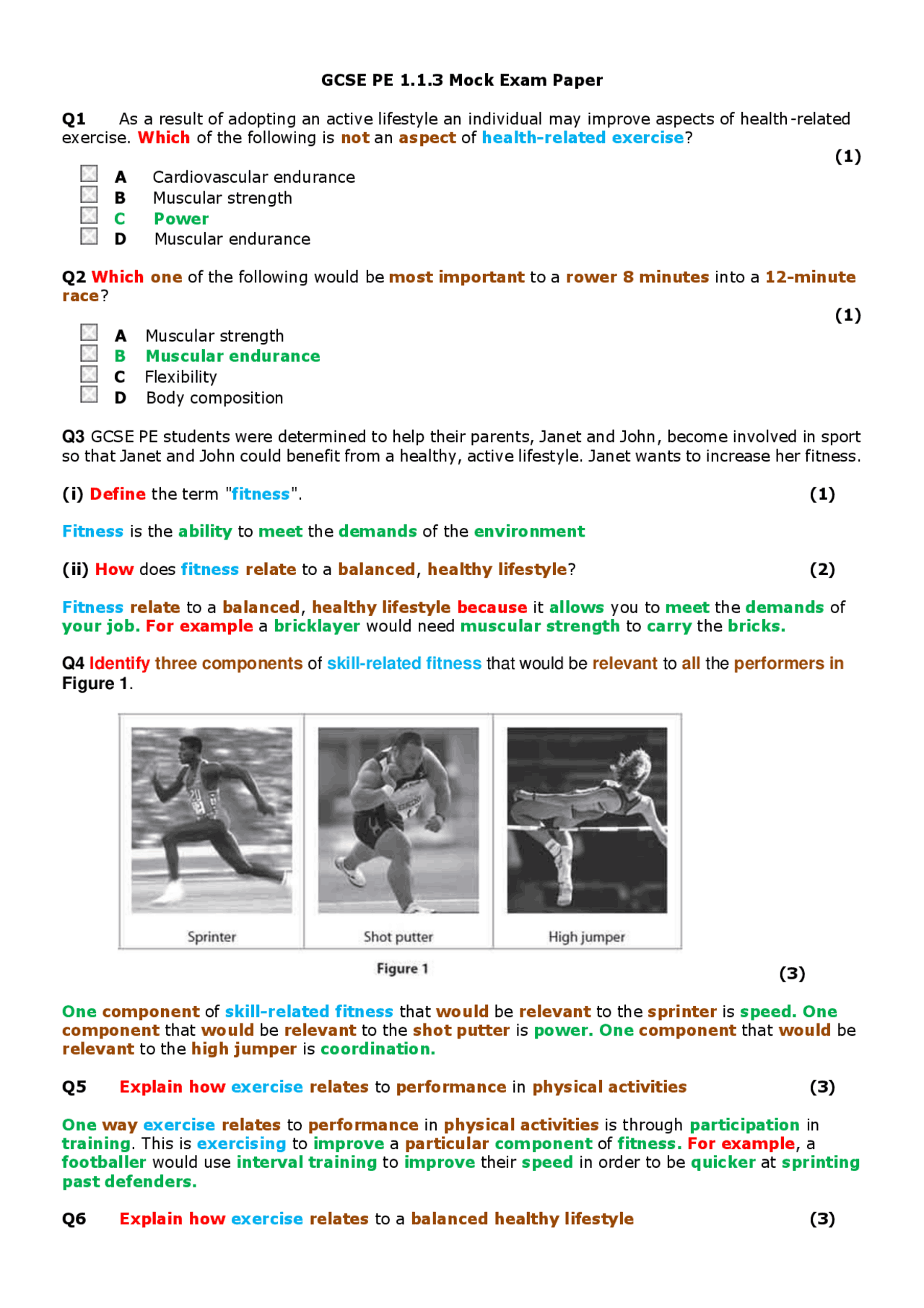 GCSE PE Mock Exam: Understanding Fitness Components in Physical ...