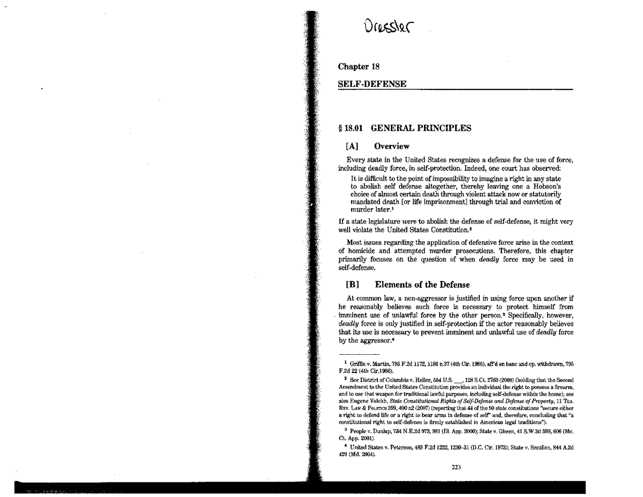 Chapter 18 SELF-DEFENSE § 18.01 GENERAL PRINCIPLES ... | Summaries Law ...