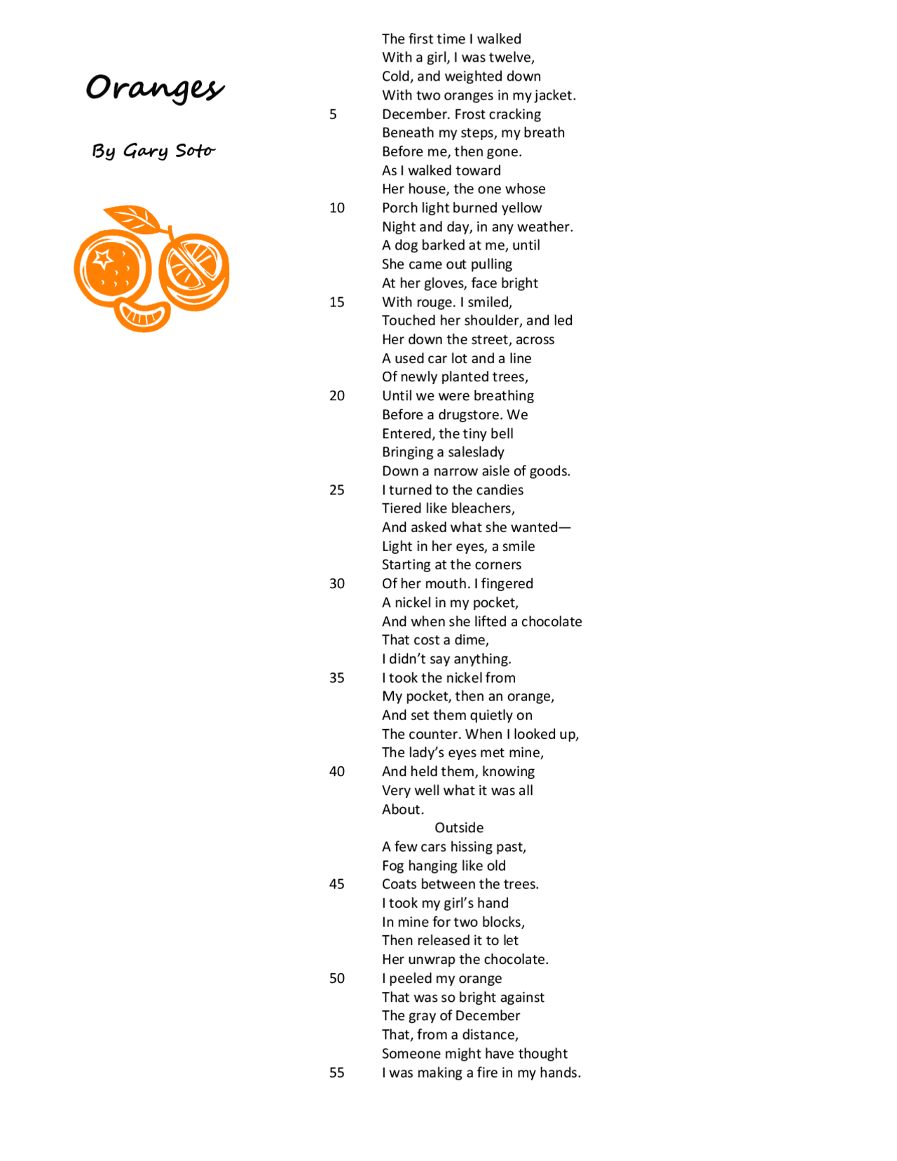 Oranges.Gary Soto.2018.pdf | Study notes Design | Docsity