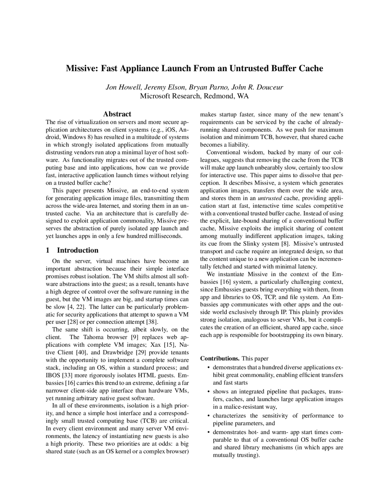Missive: An Untrusted Cache System for Interactive Application Startup ...