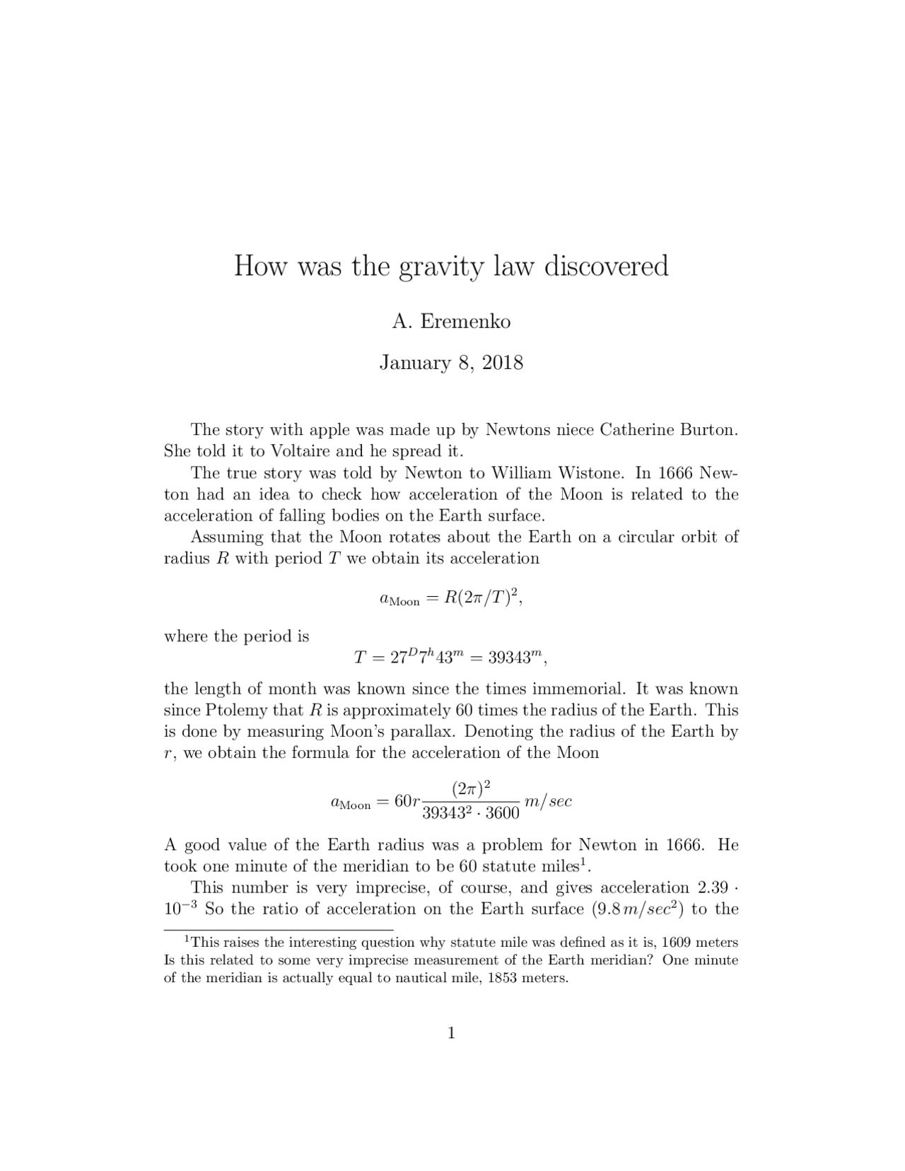 The Discovery of the Gravity Law by Isaac Newton: A Historical Account ...