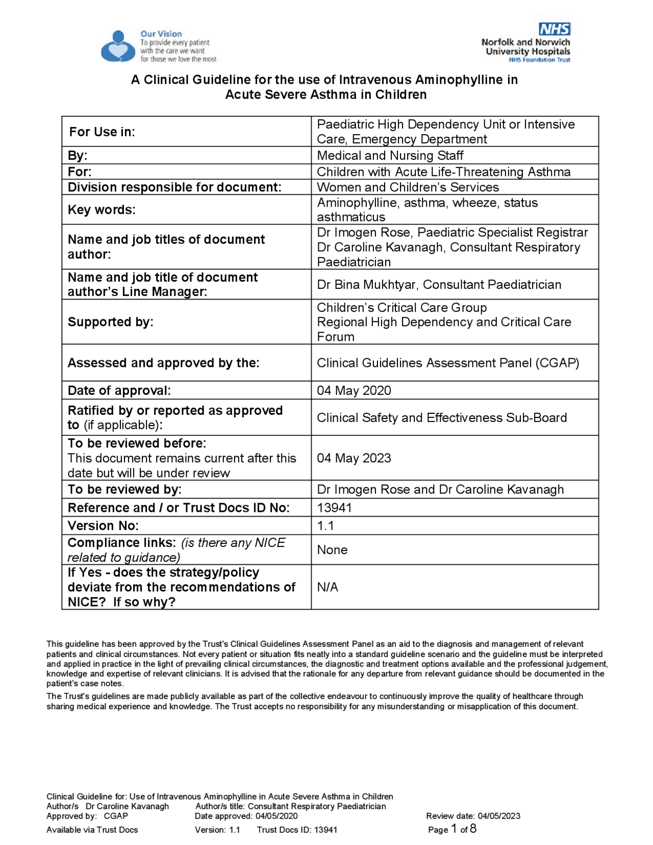 Guideline for IV Aminophylline in Severe Asthma in Children | Study ...