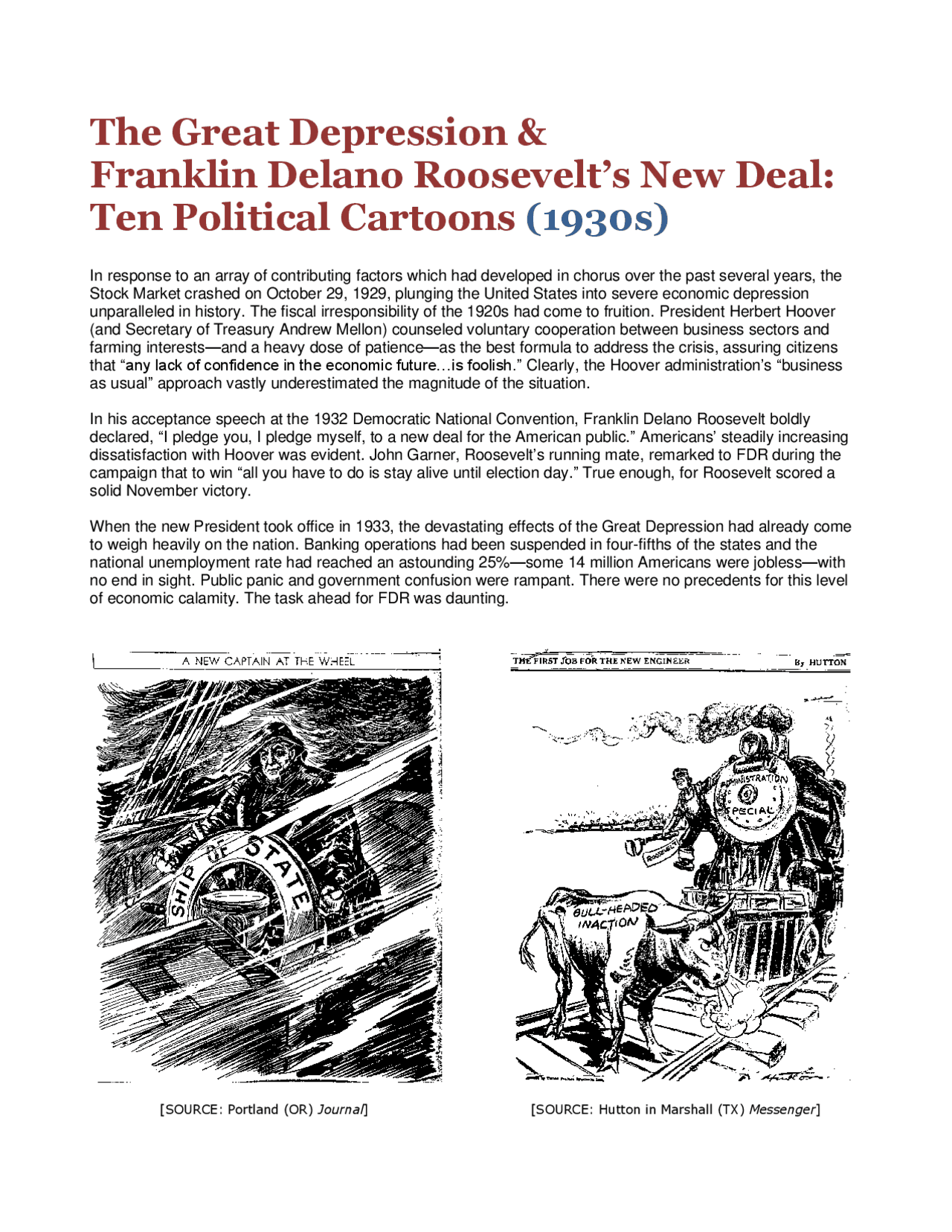 The Great Depression & Franklin Delano Roosevelt's New Deal: Ten ...