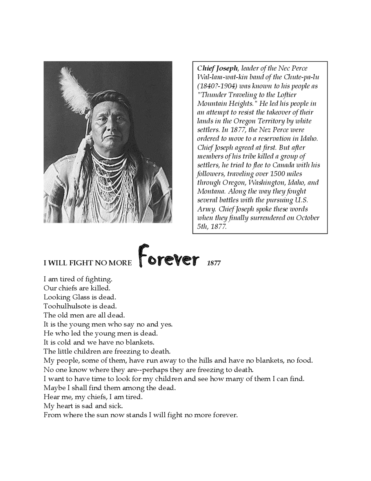 I will Fight No More Forever | Schemes and Mind Maps Law | Docsity