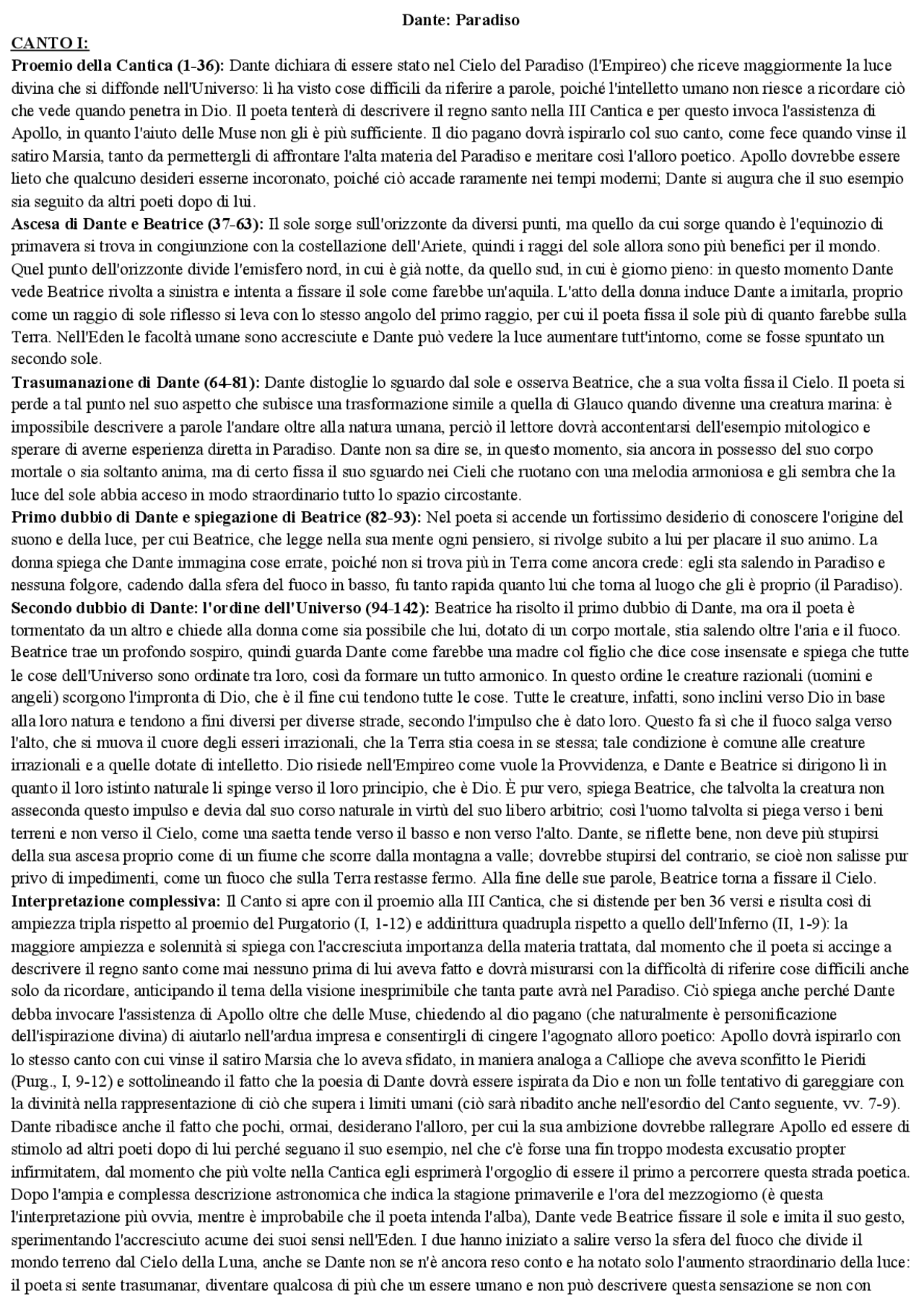 Dante Paradiso Tutti I Canti Appunti Completi Appunti Di