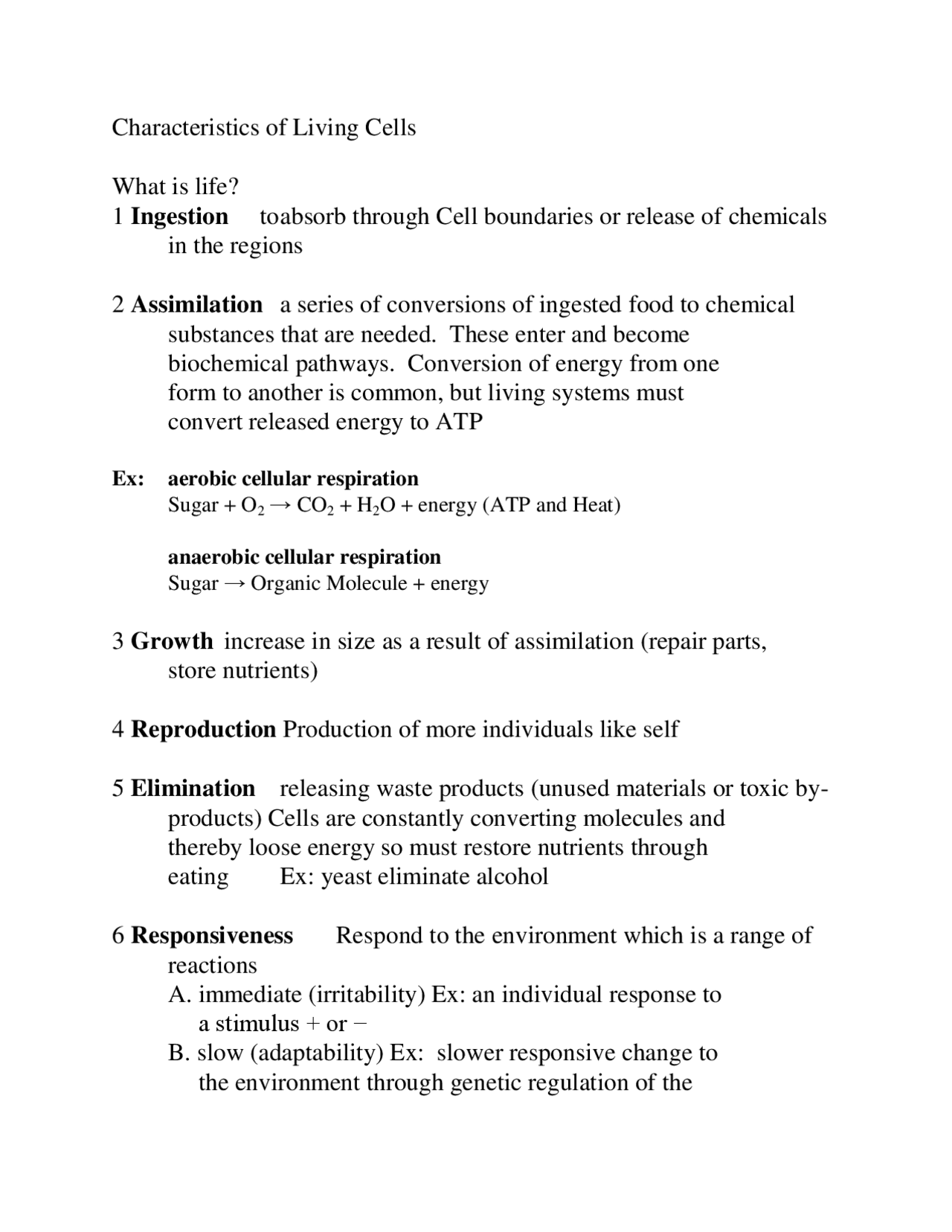 Characteristics of Living Cells | Lecture notes Cell Biology | Docsity