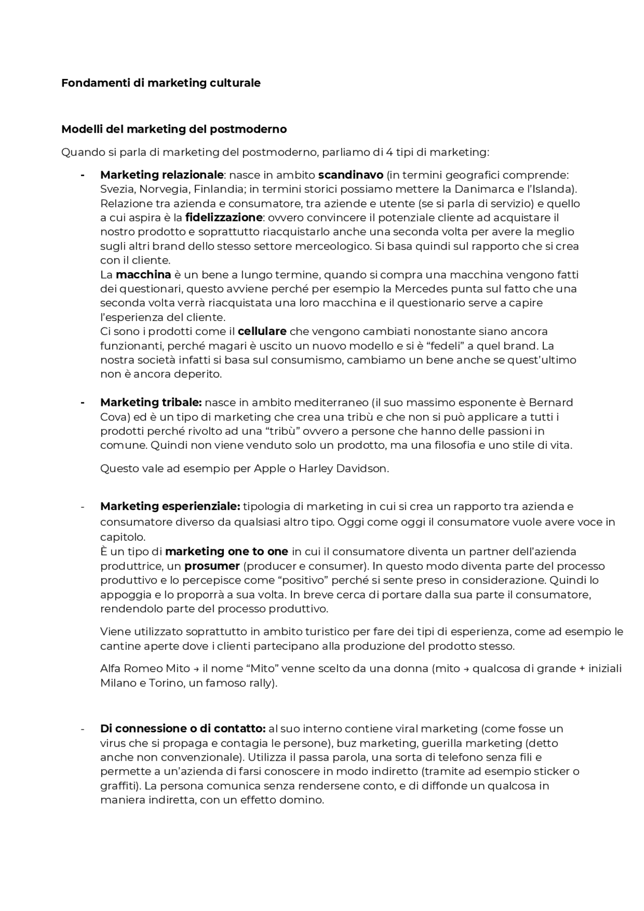 Fondamenti di marketing culturale - APPUNTI | Appunti di Marketing | Docsity