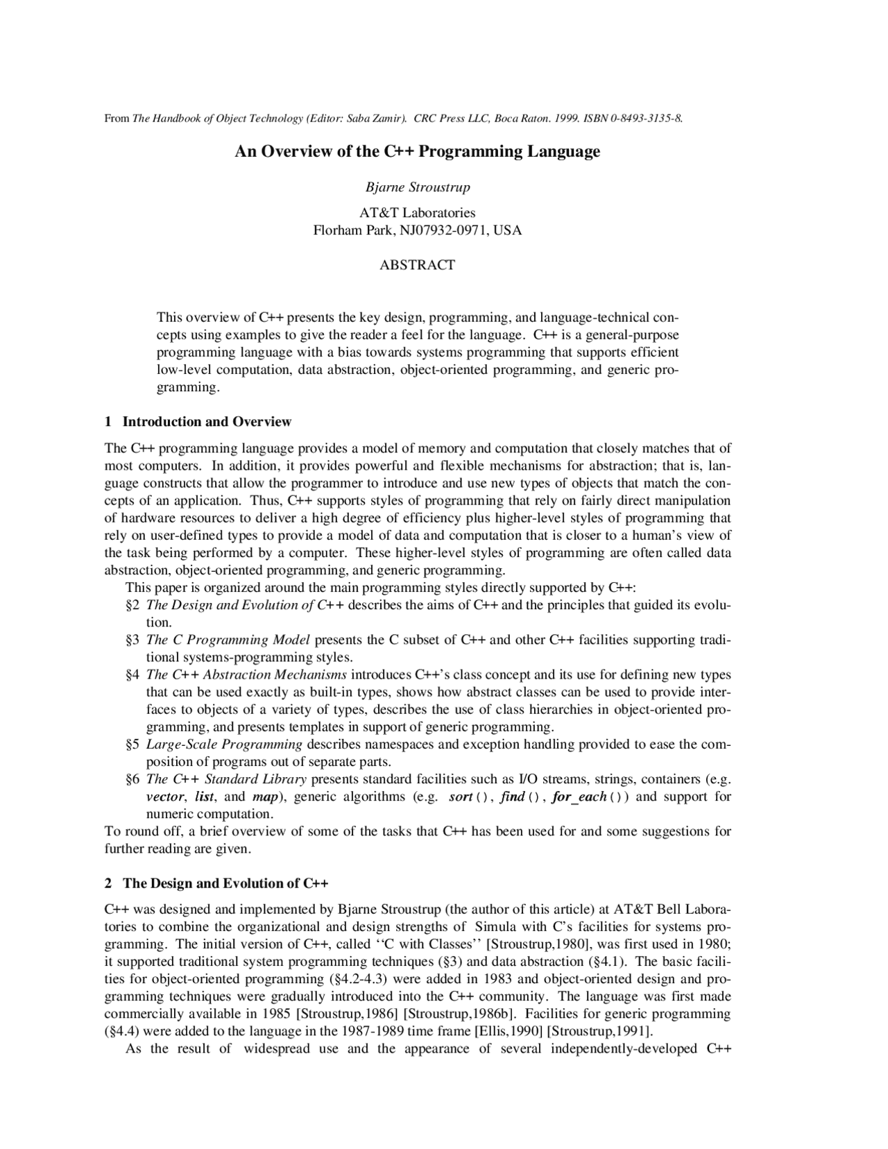 An Overview of the C++ Programming Language | Study notes Design | Docsity