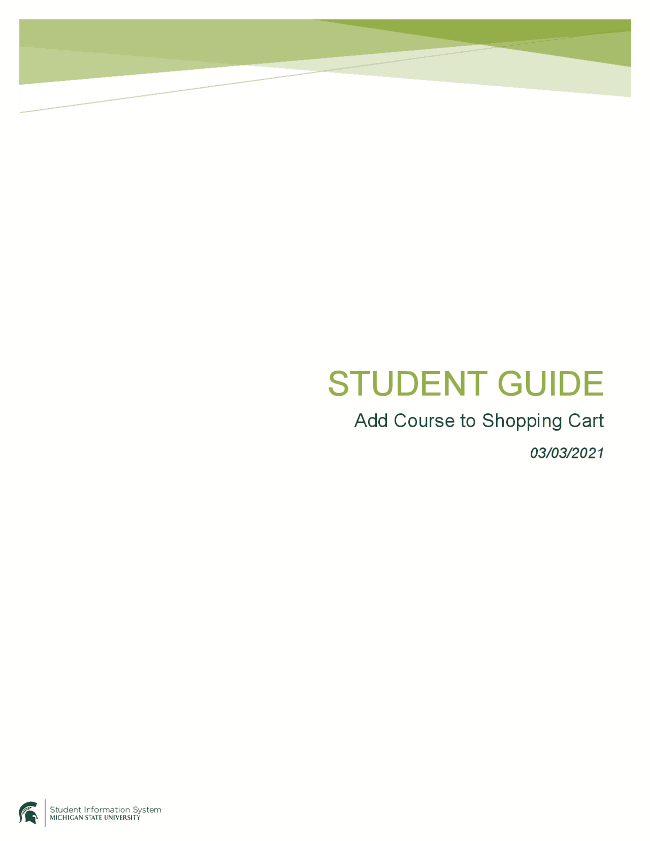 Michigan State University Student Guide: Adding Courses to Shopping ...