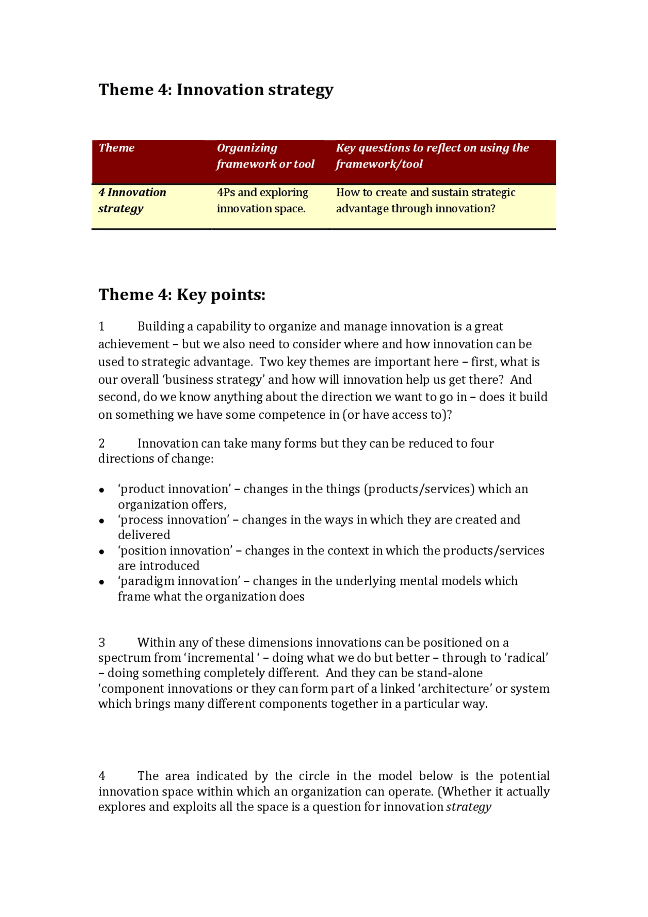 Innovation strategy Theme 4: Key points | Study notes Innovation - Docsity