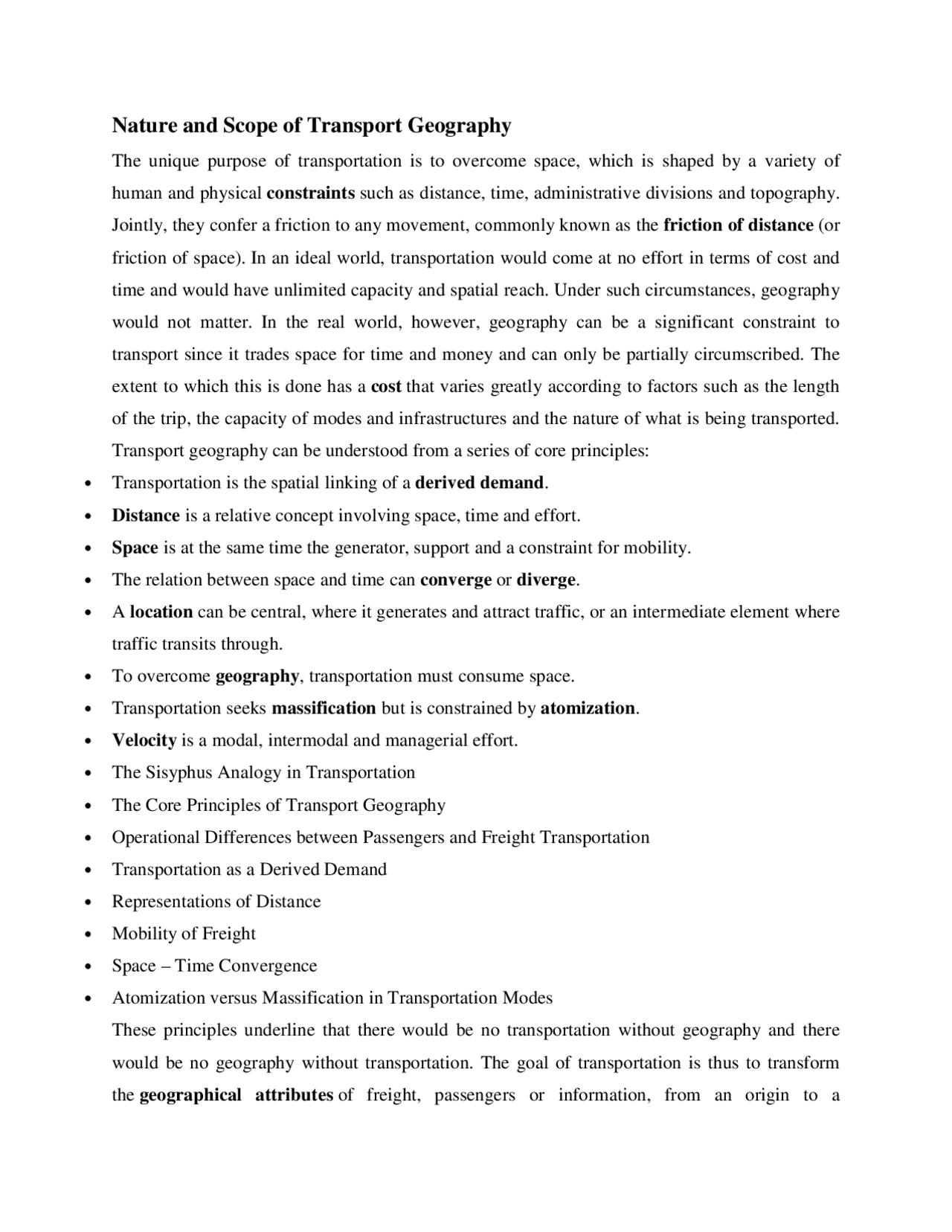 Nature and Scope of Transport Geography | Study notes Geography | Docsity